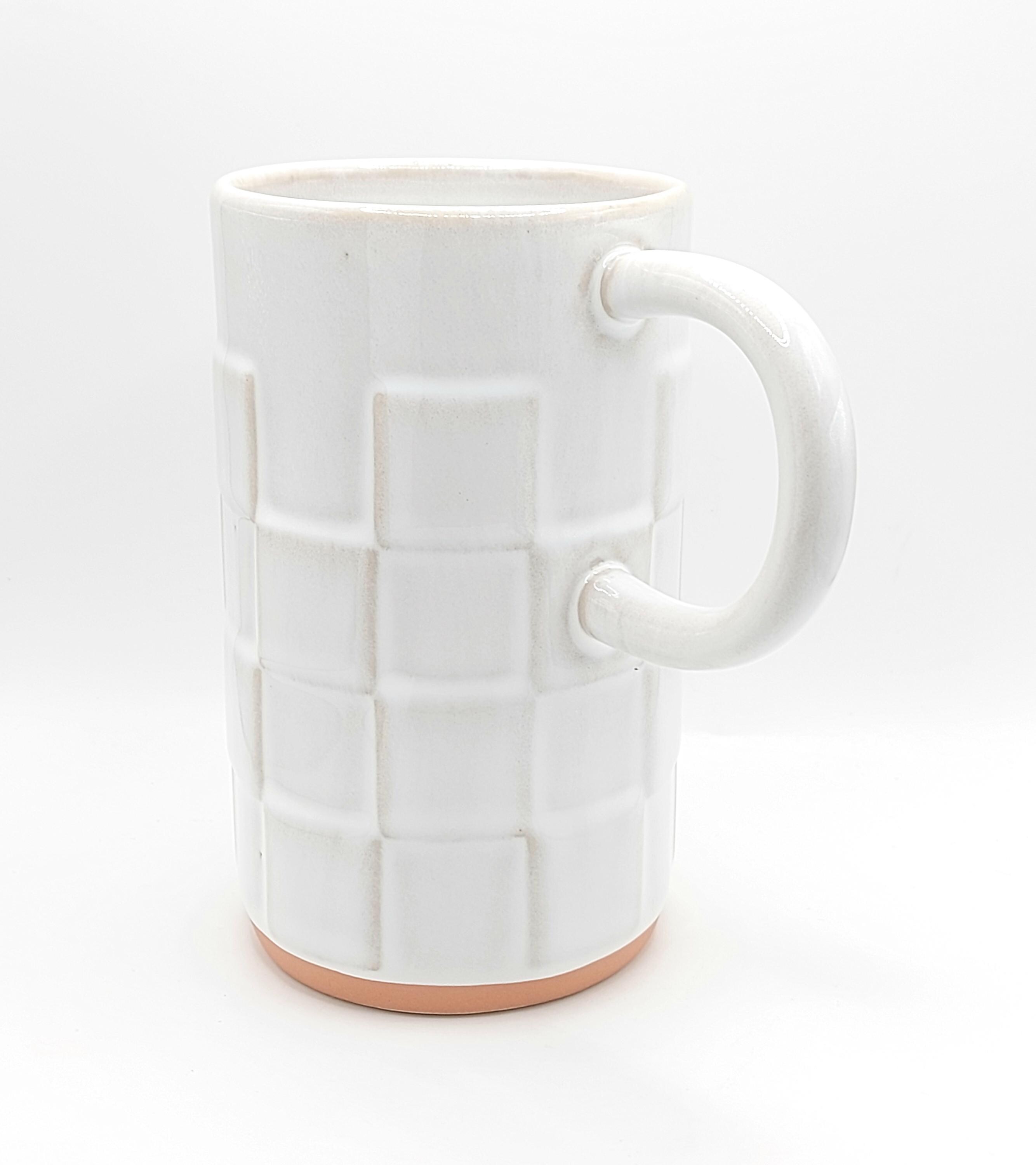 Embossed Squares Texture Coffee Tea Mug 16 Oz Ceramic White, Artisanal ...