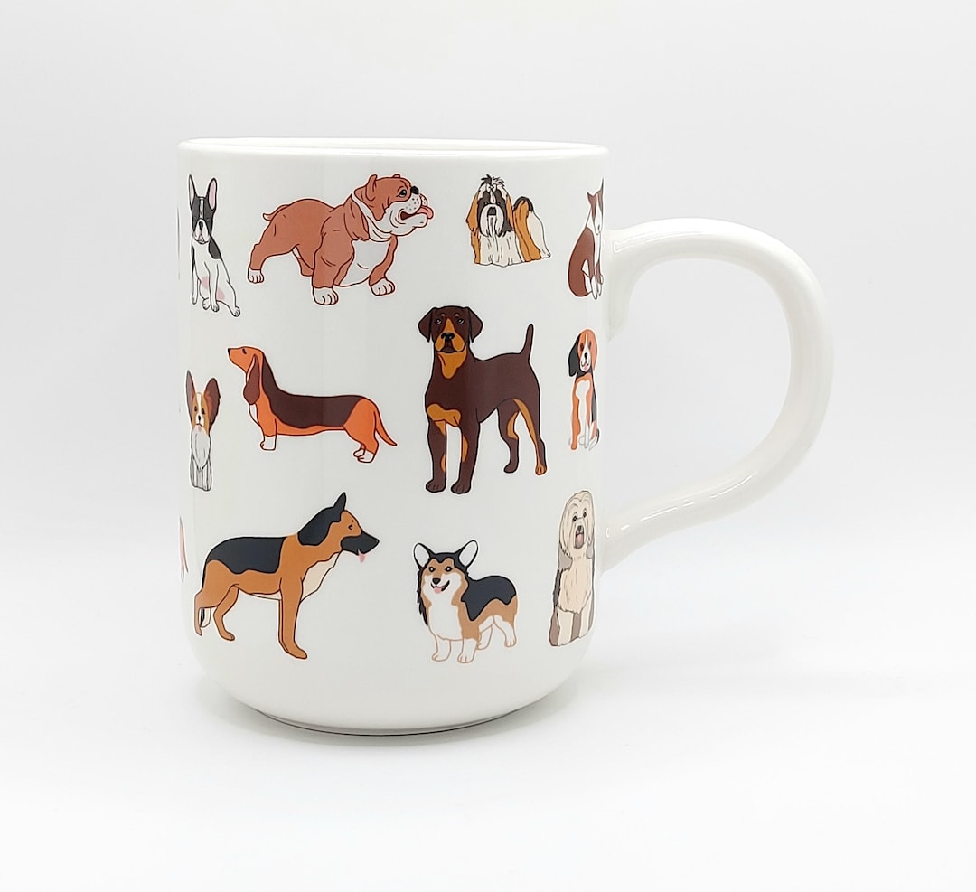 DOG LOVER Woof Coffee Tea Mug Cup 16 Oz Ceramic, Colorful Dogs Breeds ...