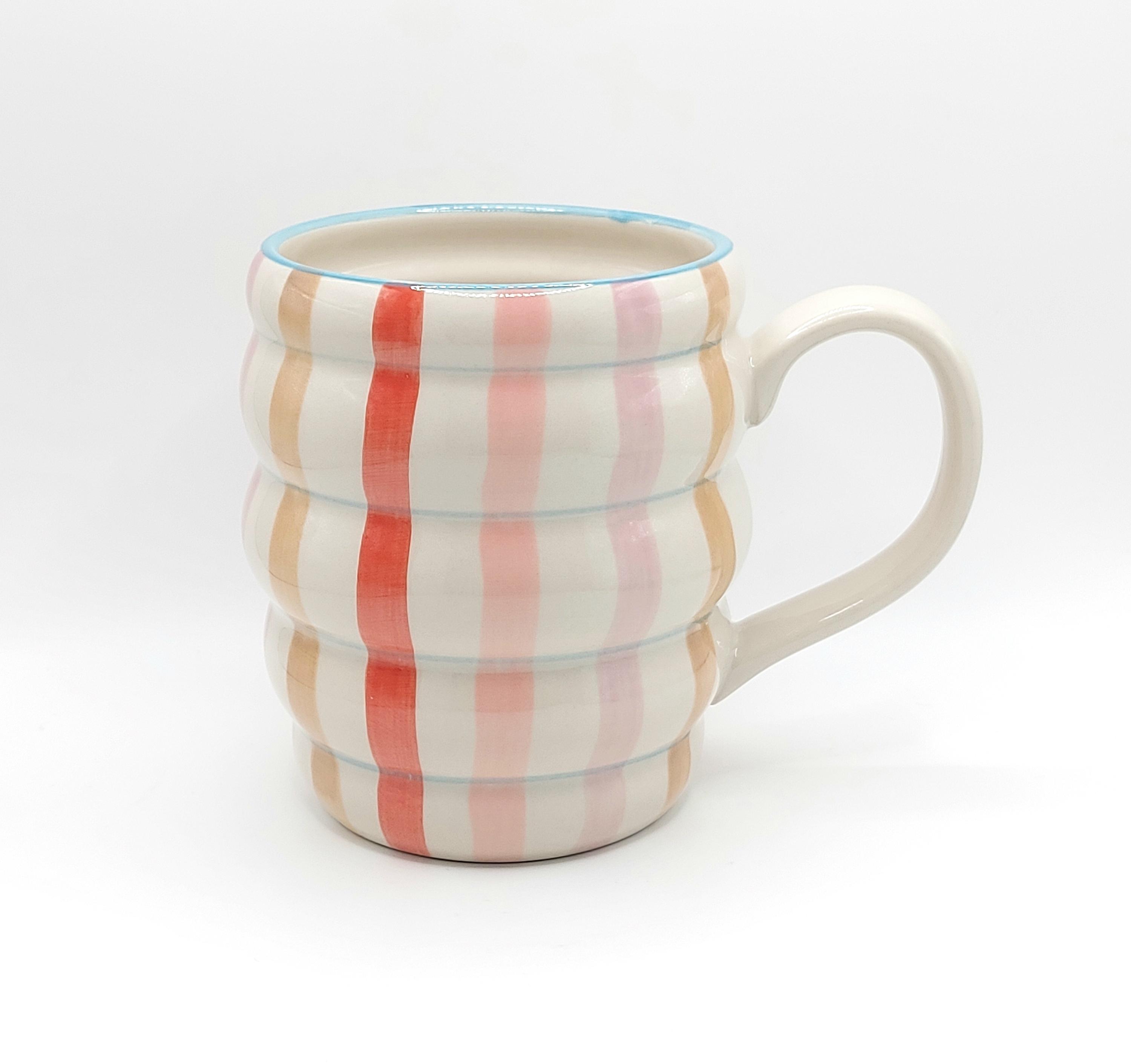Fun Bubble Colorful Lines Coffee Tea Mug 16 Oz Ceramic, Wavy Style Jug ...