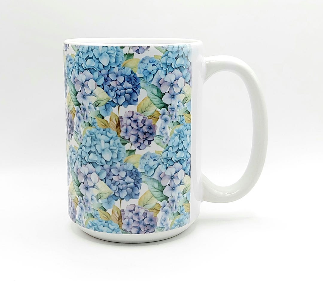 Blue Hydrangeas Garden Coffee Tea Mug Cup 15 Oz Ceramic, Floral Pattern ...