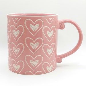 Rustic Hearts Coffee Tea Mug Cup 21 Oz Soft Pink Ceramic, Engraved ...