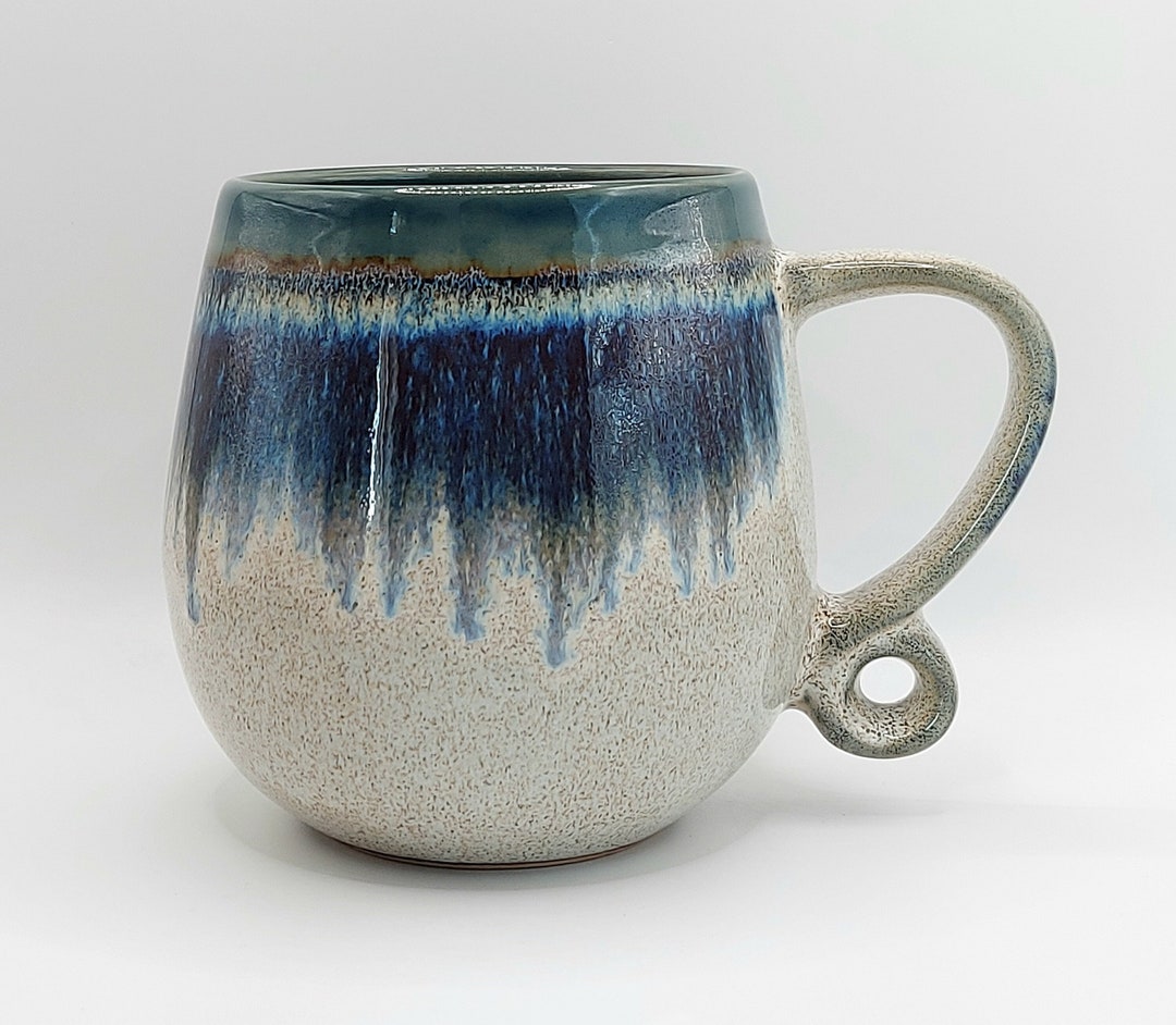 Artisanal Coffee Tea Mug Cup Fire Glazed Blue & Brown Tones 20 Oz ...