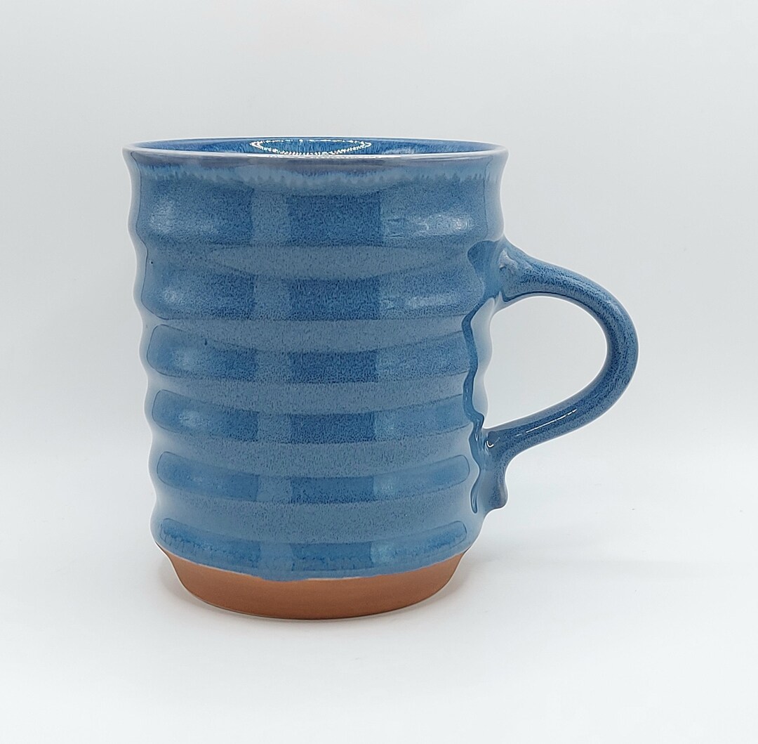 Ocean Blue Wavy Texture Coffee Tea Mug Cup Ceramic 18 Oz, Fire Glazed ...