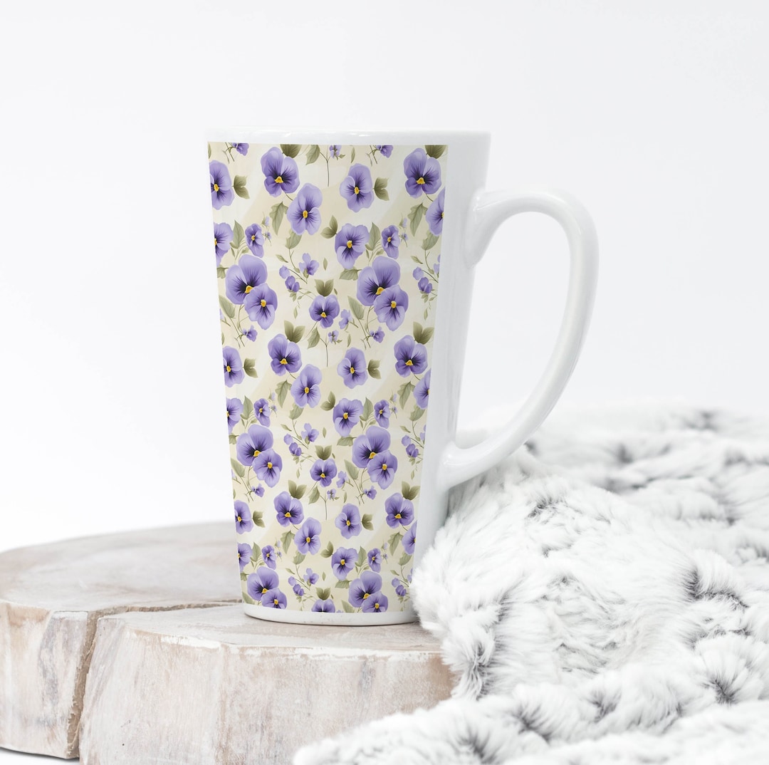 Violet Flowers Garden Coffee Tea Latte Mug Cup 17 Oz Ceramic White ...