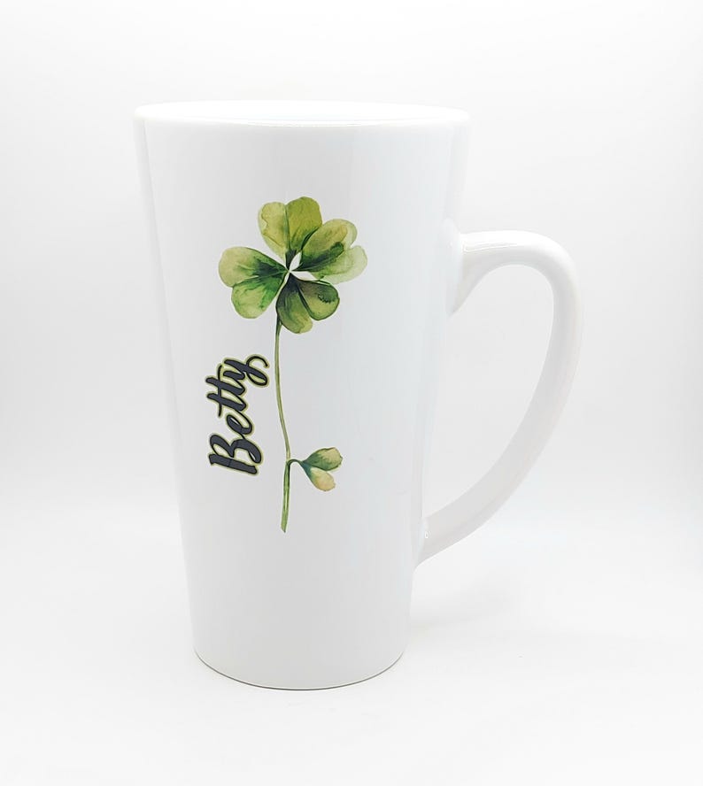 Lucky Clover Personalized Latte Mug 17 Oz, Custom Name Coffee Cup, St ...