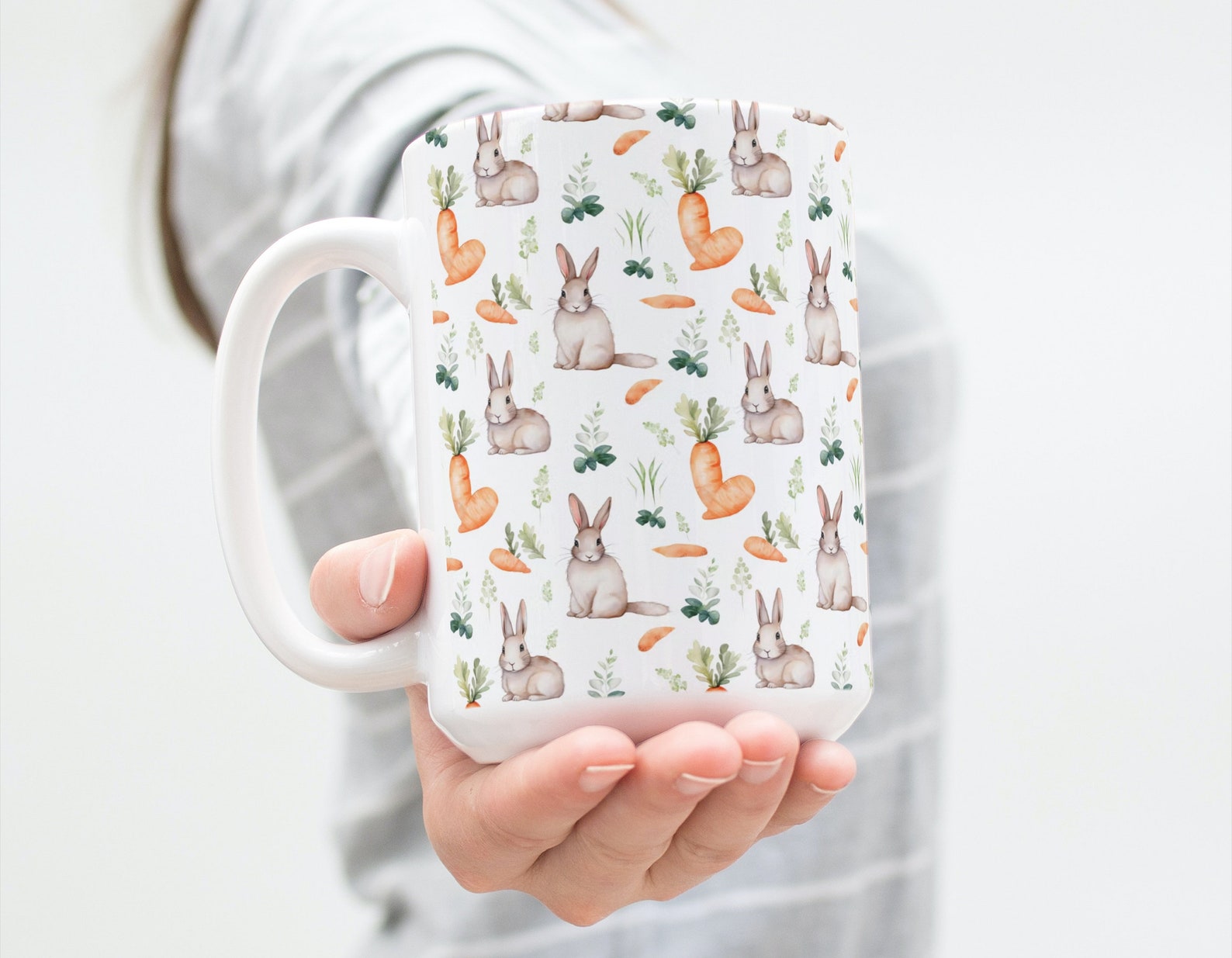 Cute Bunny & Carrots Coffee Tea Mug Cup, 15 Oz Ceramic Mug, Happy Bunny ...