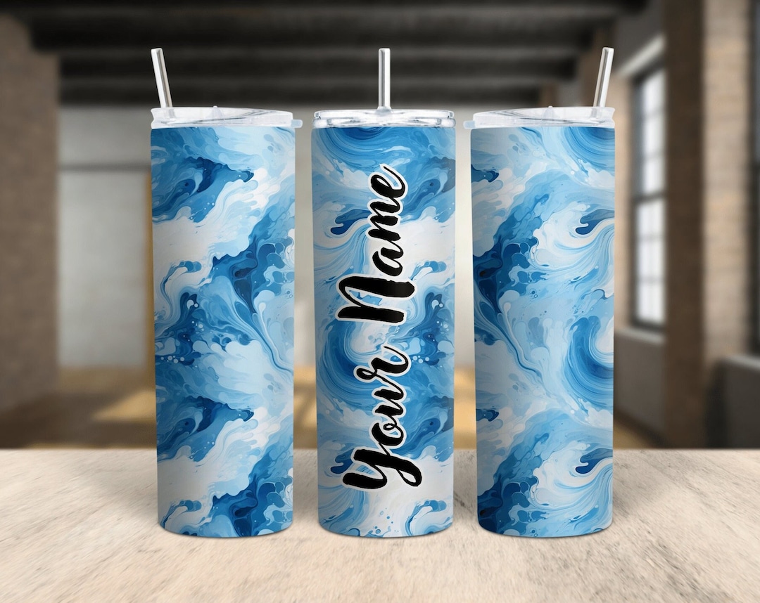 Personalized Blue Waves Color Splash Stainless Steel Skinny 20 Oz ...
