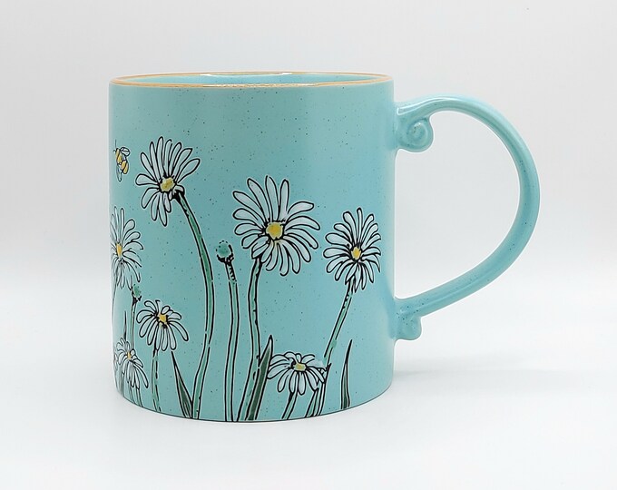 Beautiful Daisy Garden With Bees Coffee Tea Mug Cup 21 Oz Turquoise ...