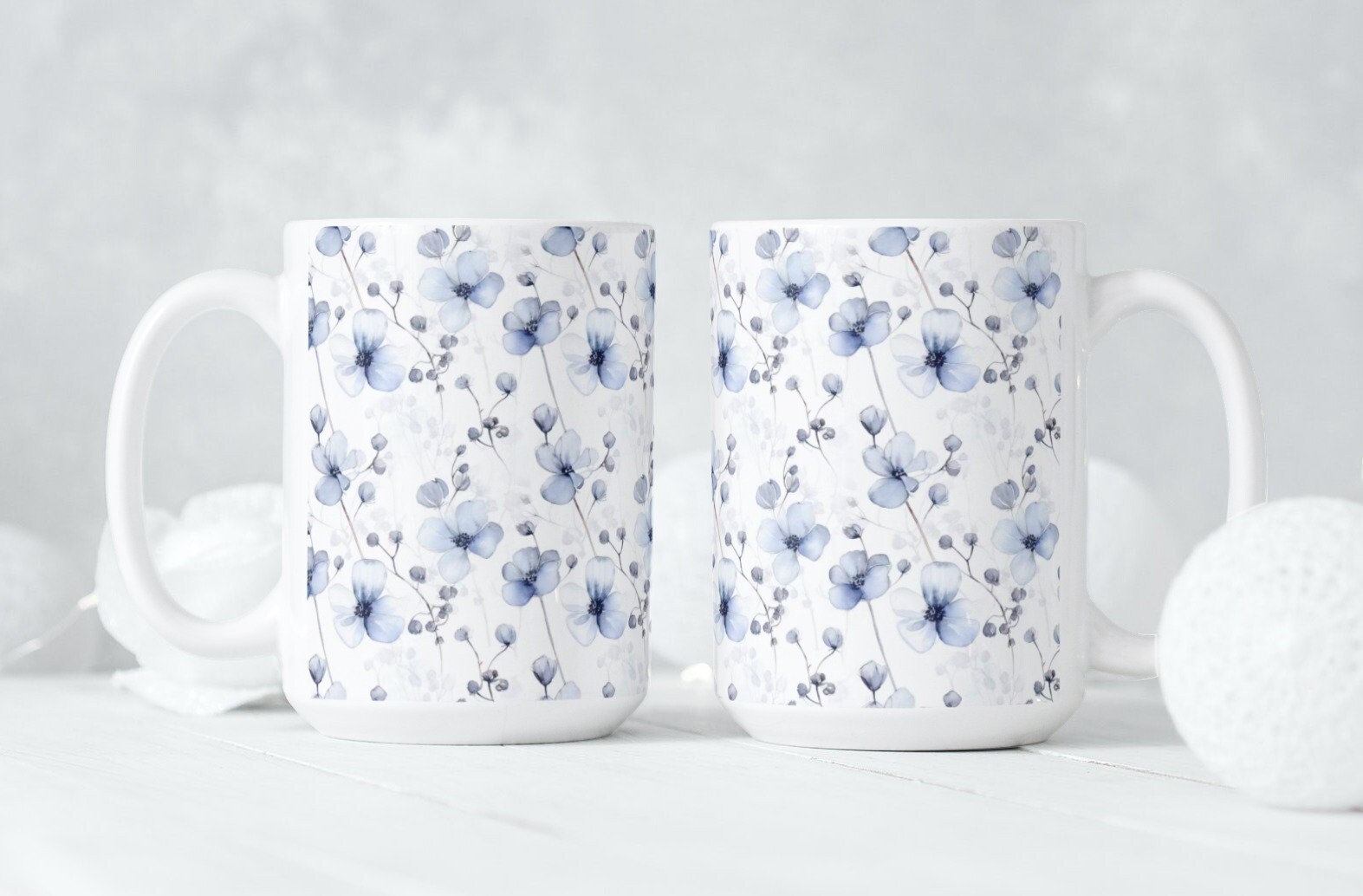 Watercolor Blue Flowers Coffee Tea Mug Cup 15 Oz Ceramic, Rock Cress ...