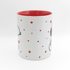 Peanuts Cute Snoopy Mug Cup 16 Oz Ceramic White & Dotted Red ...