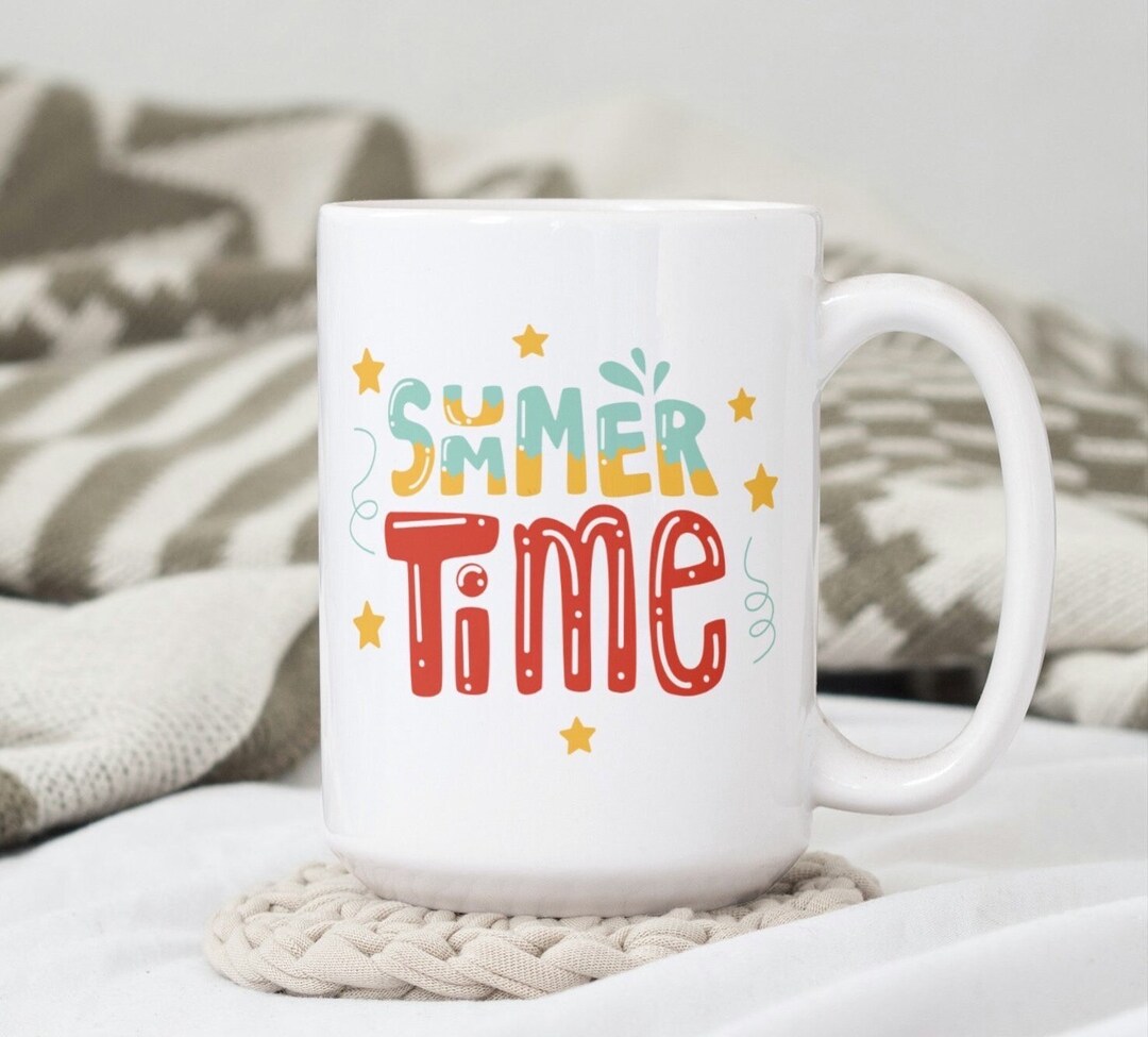 Summer Time Coffee Tea Mug Cup 15 Oz Ceramic White, Beach Lover Gift ...