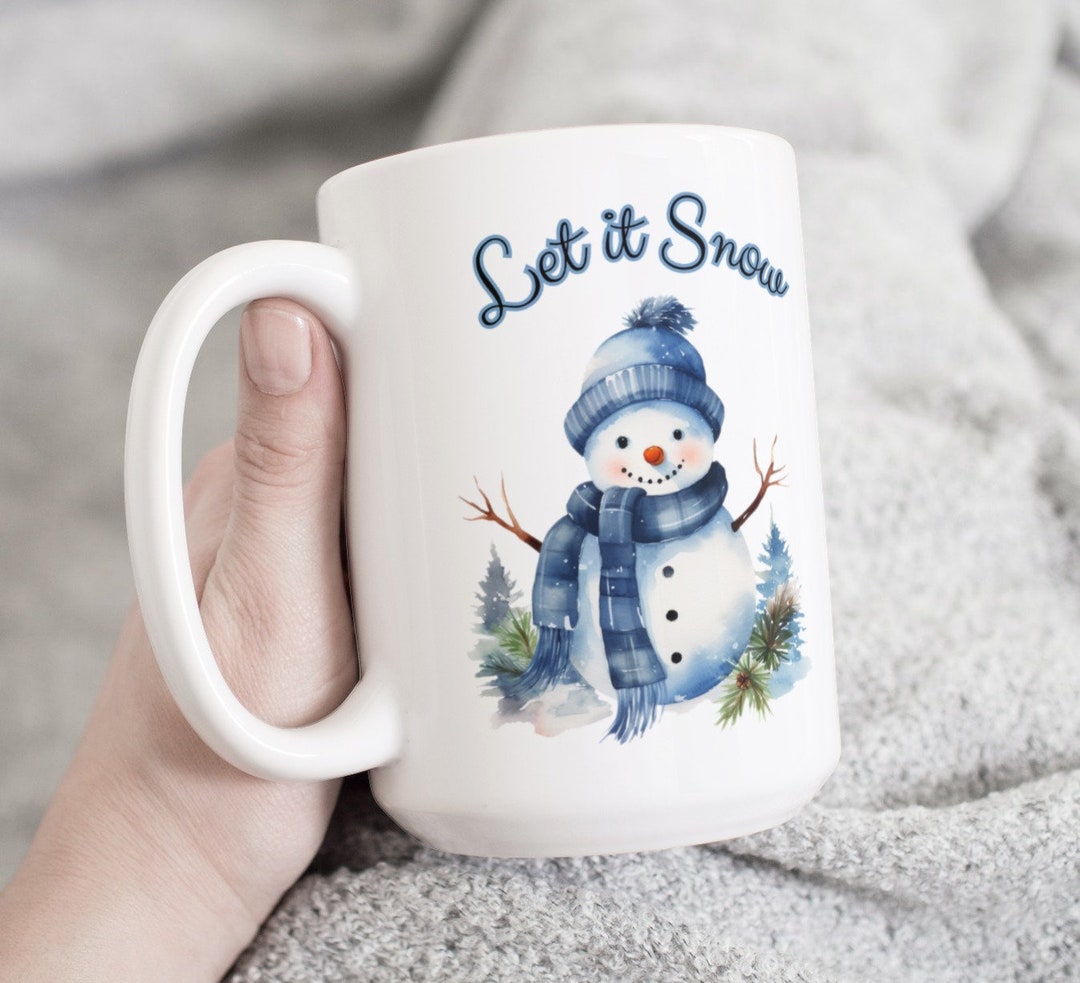 Let It Snow Coffee Mug, 15 Oz Ceramic Cute Snowman Tea Cup, Winter ...