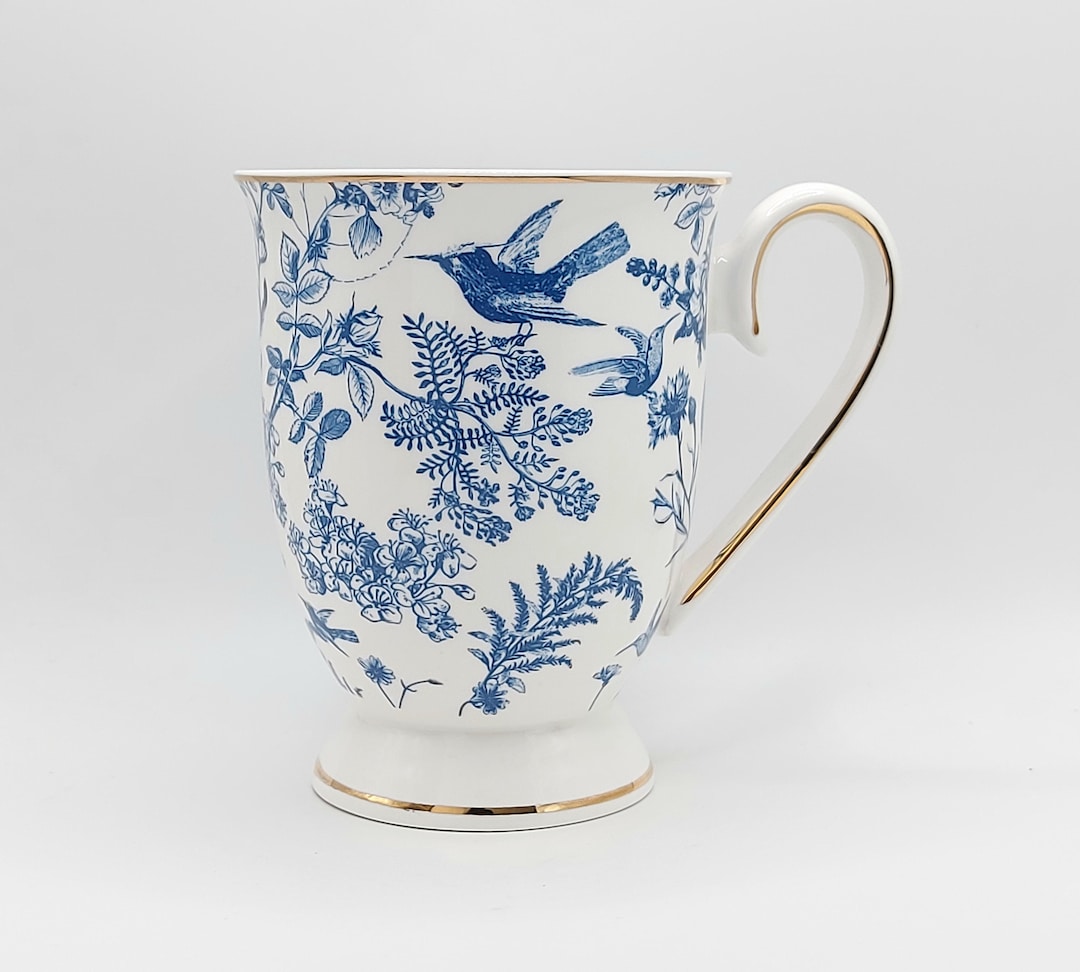 Blue Spring Garden and Birds Coffee Tea Mug 10 Oz Fine Porcelain ...