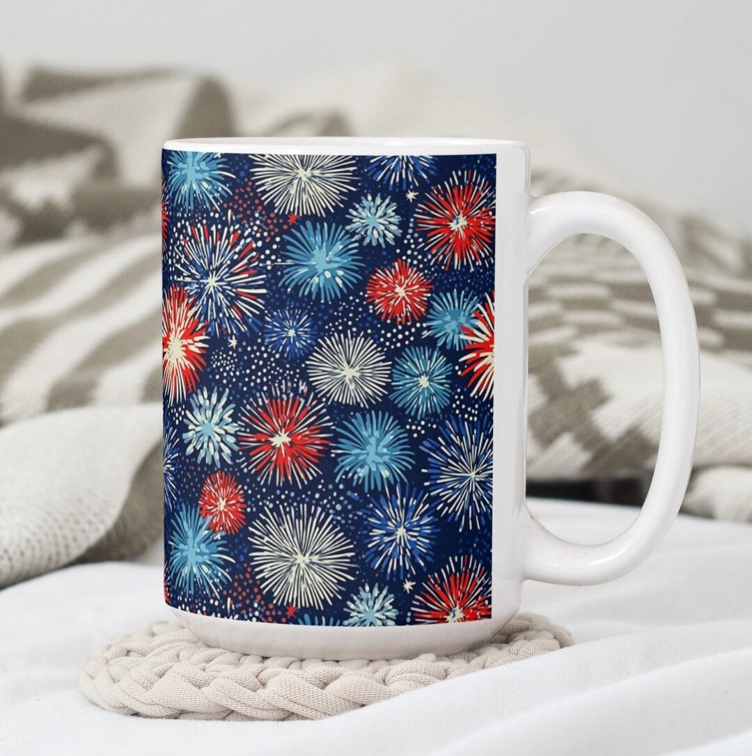 Fireworks Independence Day Coffee Tea Mug Cup 15 Oz Ceramic, 4th of ...