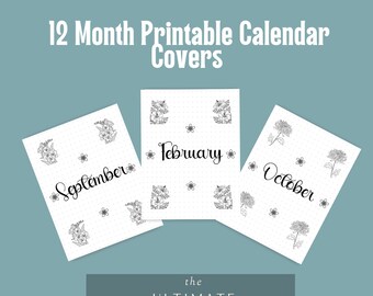 12 Monthly Cover Pages A5 Journal Monthly Title Page Template Monthly ...