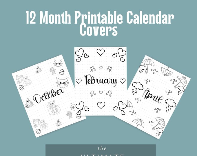 12 Monthly Cover Pages A5 Journal Monthly Title Page Template Monthly ...
