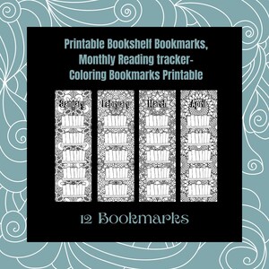 12 Printable Bookshelf Bookmarks, Monthly Reading Tracker, Coloring ...