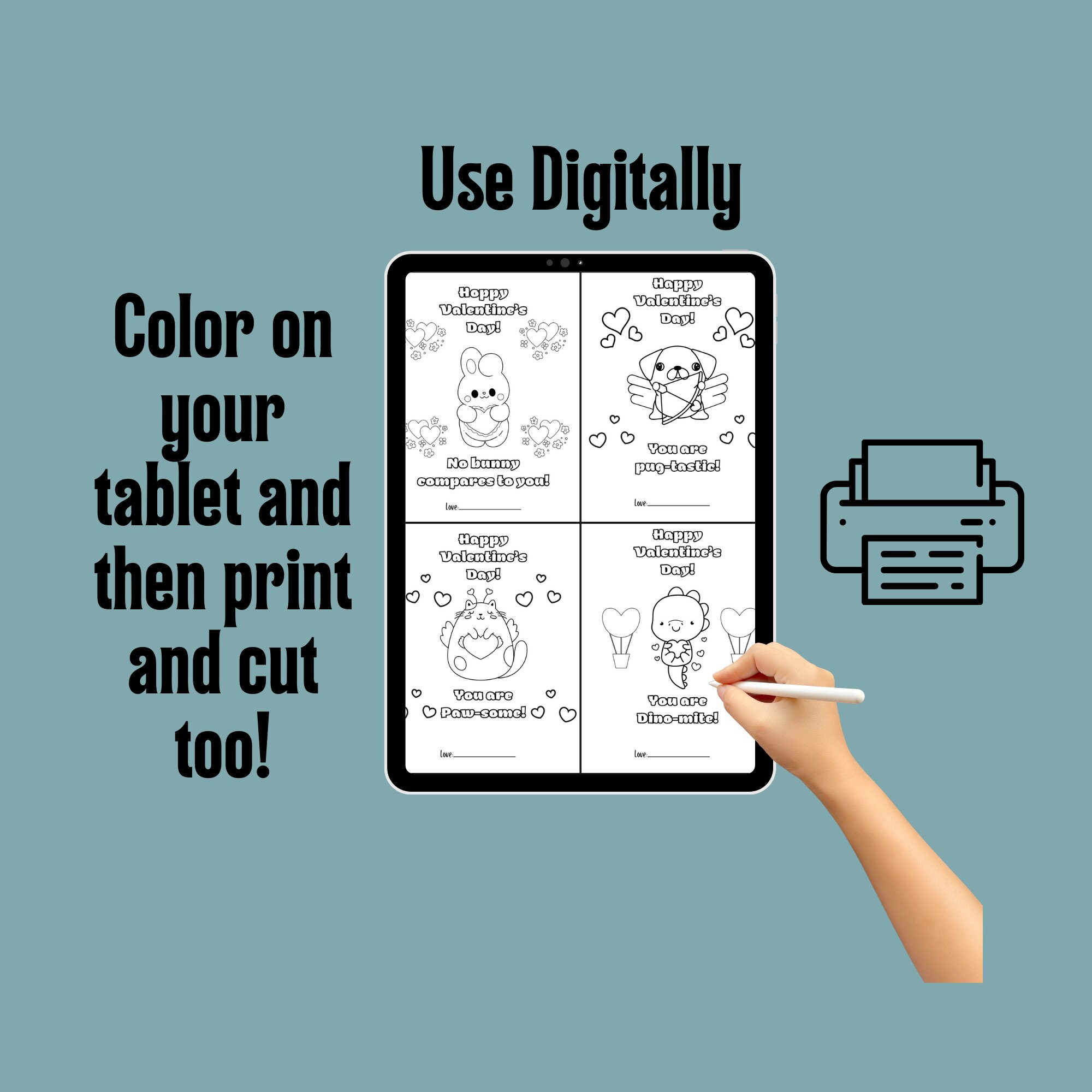 Printable Valentines Coloring Cards for Kids, Valentines Day Coloring ...