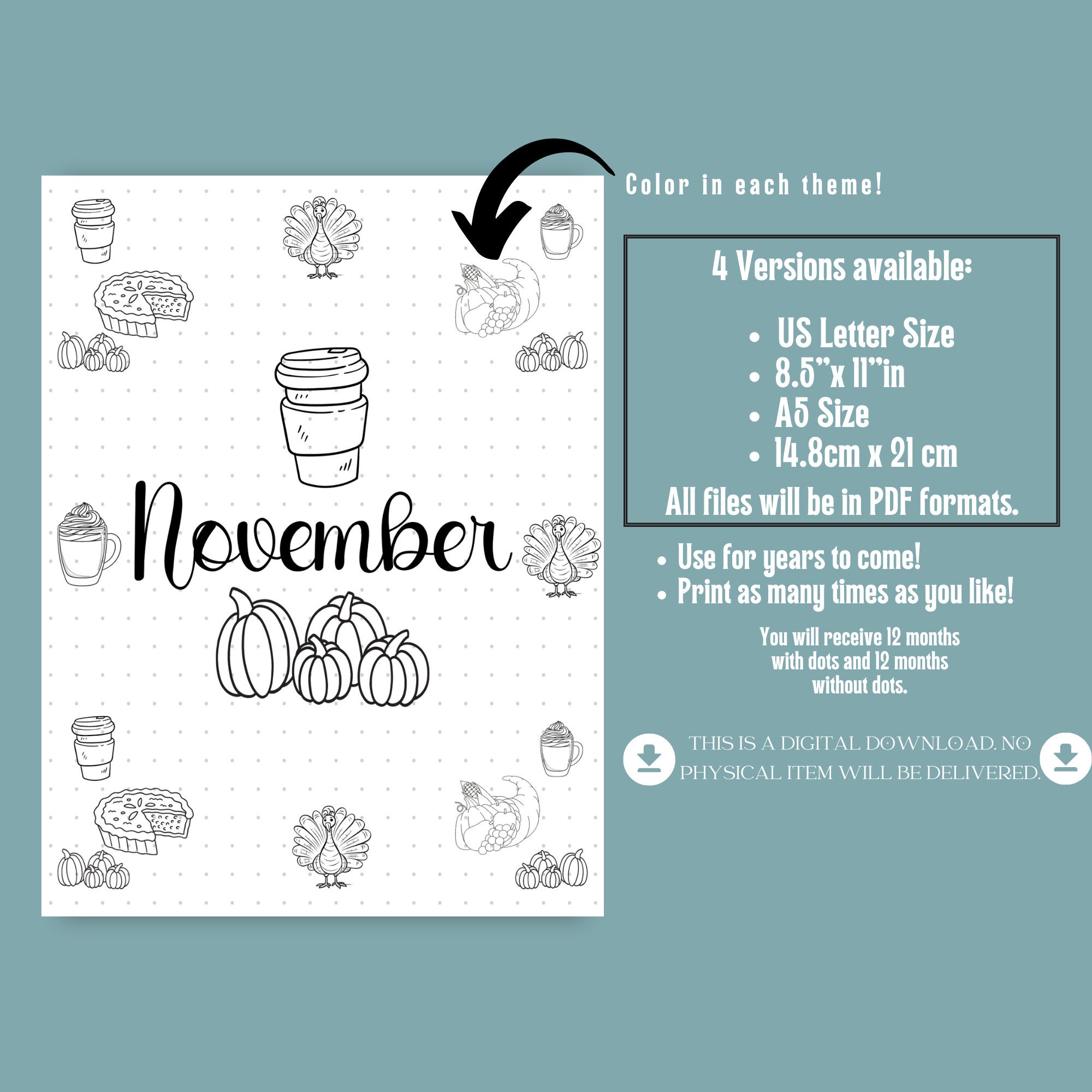 12 Monthly Cover Pages A5 Journal Monthly Title Page Template Monthly ...