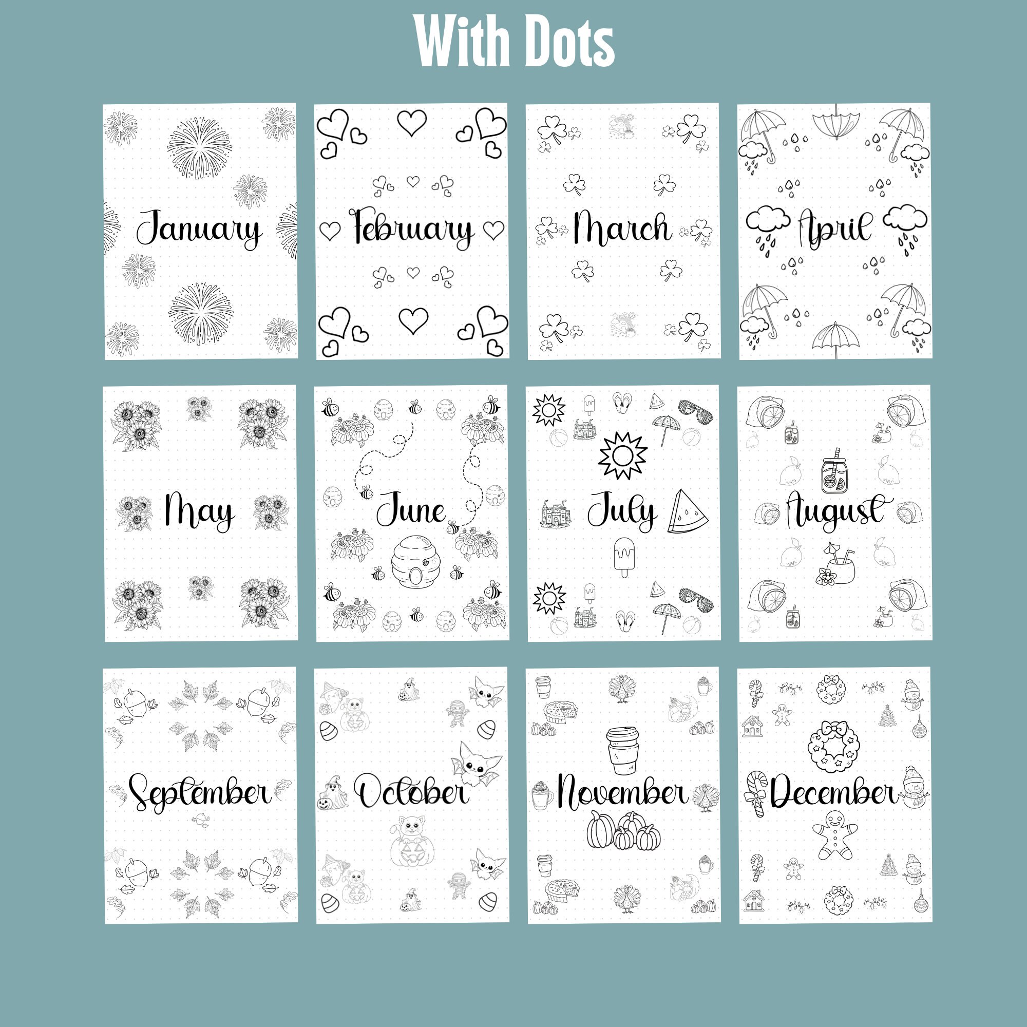 12 Monthly Cover Pages A5 Journal Monthly Title Page Template Monthly ...