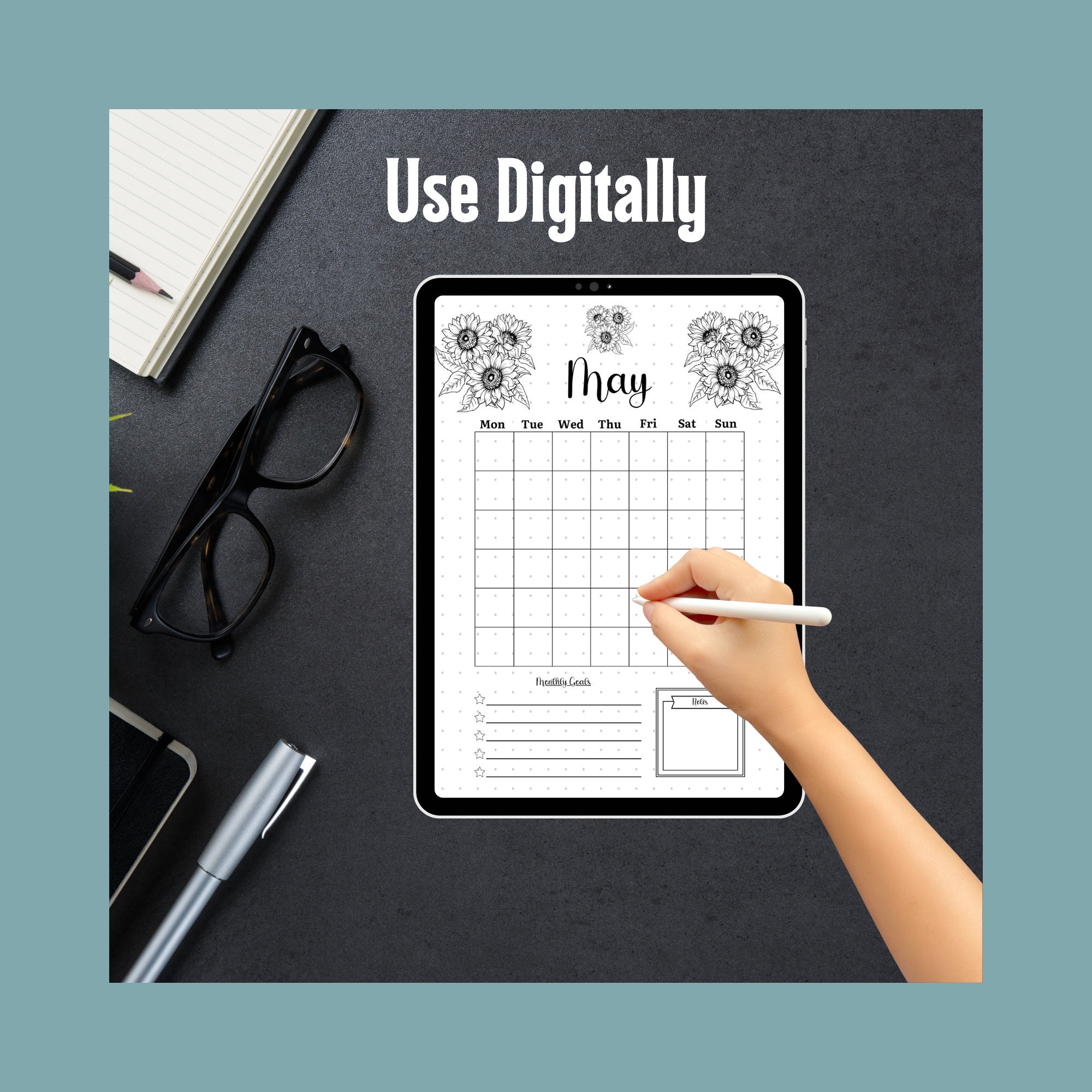 12 Month Calendar Pages A5 Journal Monthly Calendar Template Monthly ...