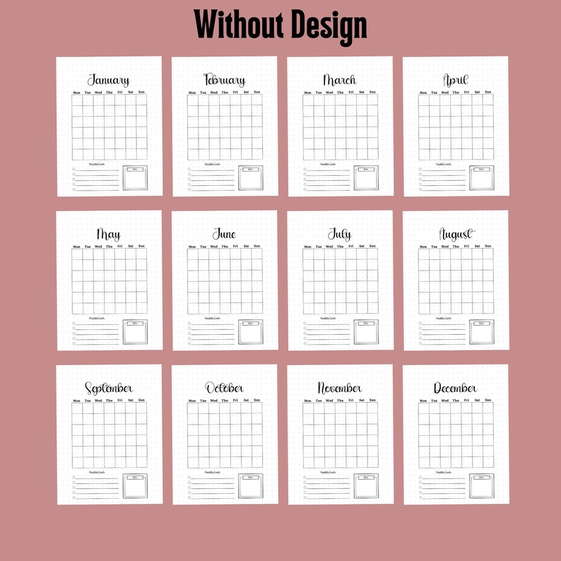 12 Month Calendar Pages A5 Journal Monthly Calendar Template Monthly ...