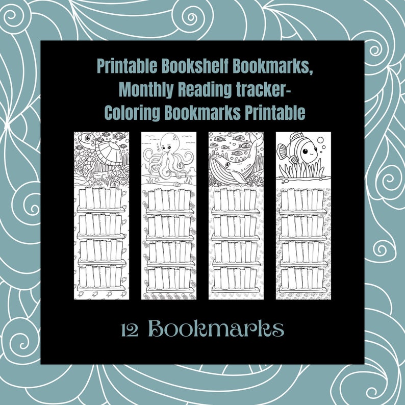 12 CUTE Printable Kids Bookshelf Bookmarks, Monthly Reading Tracker ...