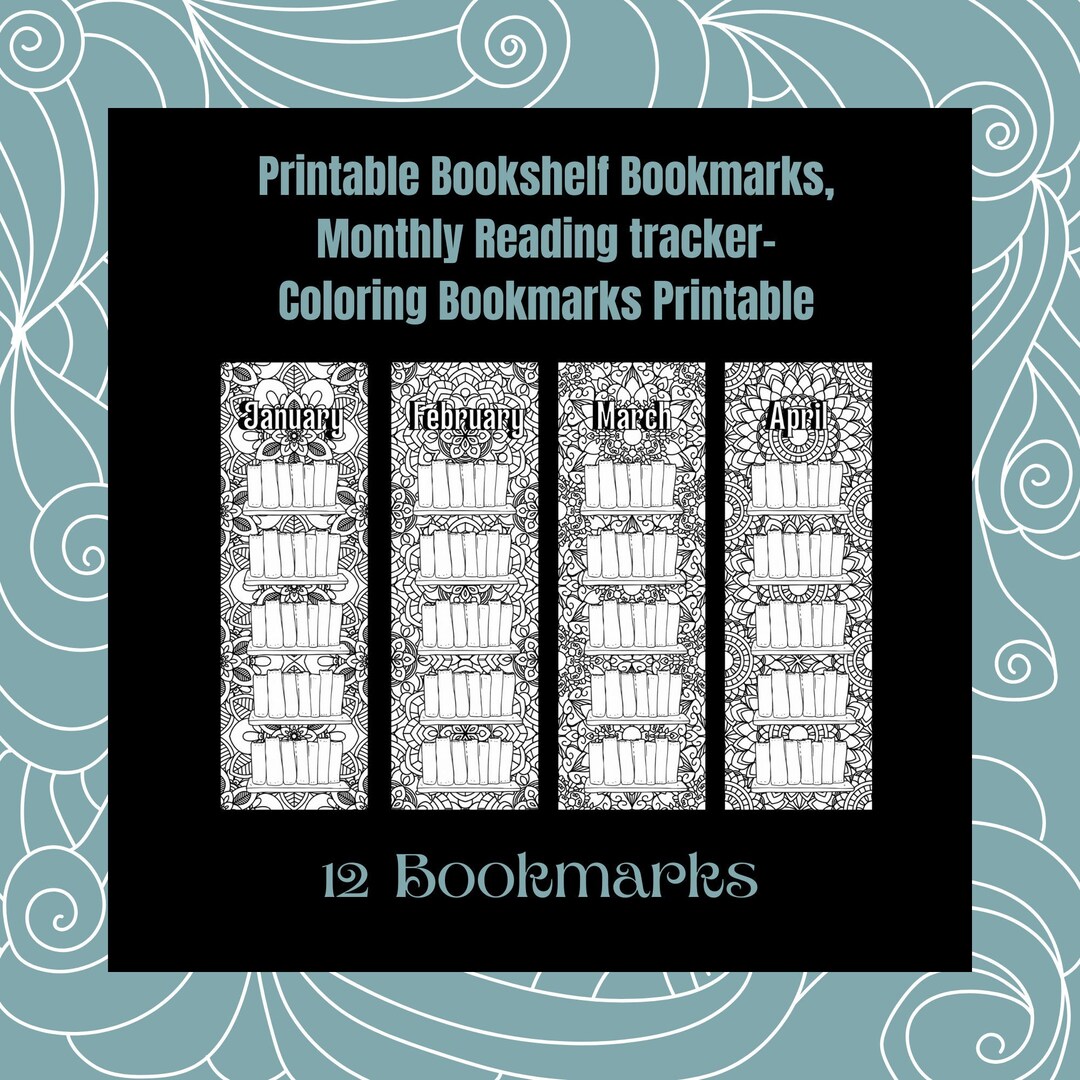 12 Printable Bookshelf Bookmarks, Monthly Reading Tracker, Coloring ...