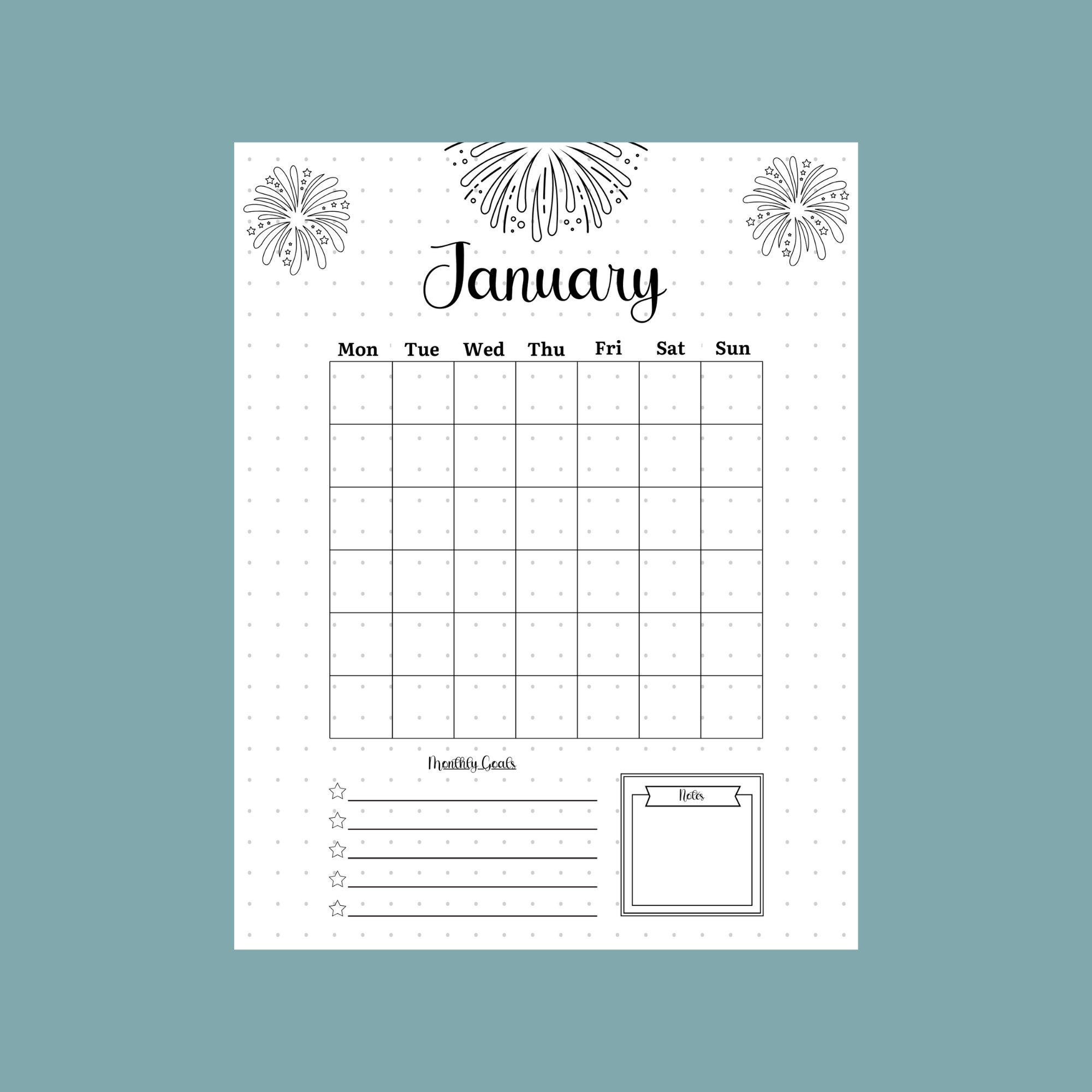 12 Month Calendar Pages A5 Journal Monthly Calendar Template Monthly ...