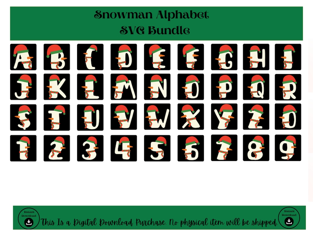 Christmas SNOWMAN Alphabet SVG Bundle, Alphabet Letters Bundle ...