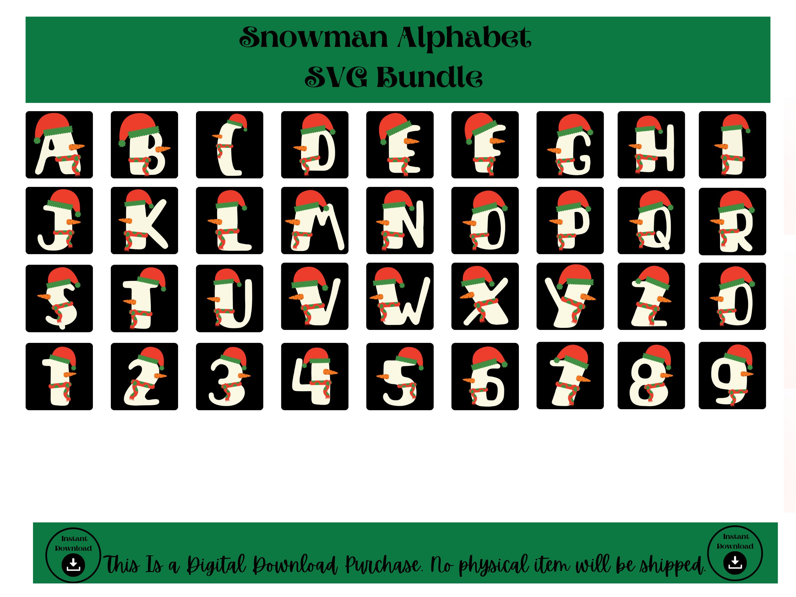 Christmas SNOWMAN Alphabet SVG Bundle, Alphabet Letters Bundle ...