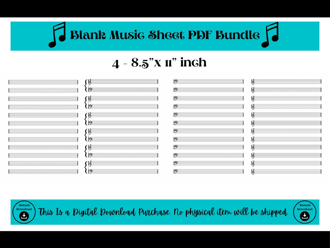 Blank Music Sheets, Printable Blank Music Sheet, Staff Sheet, Instant ...