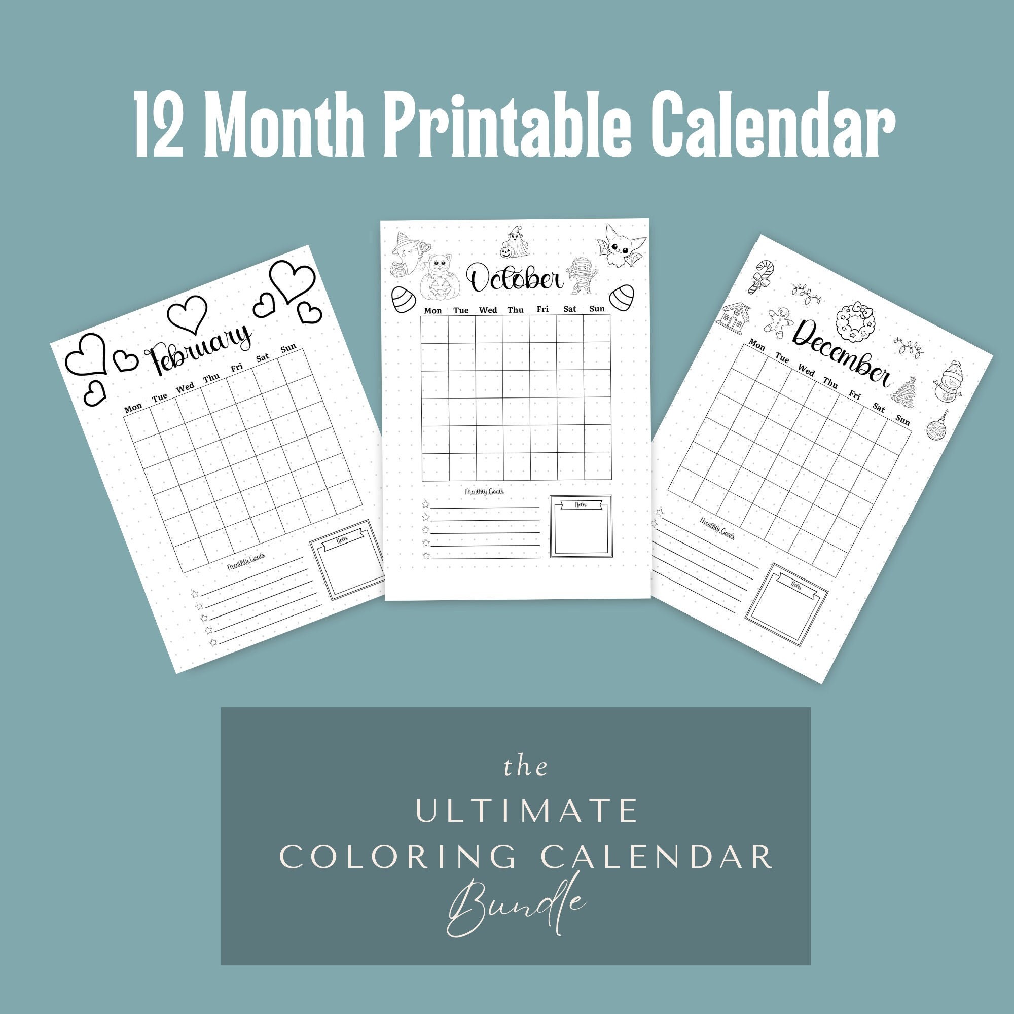 12 Month Calendar Pages - A5 Journal Monthly Calendar Template ...