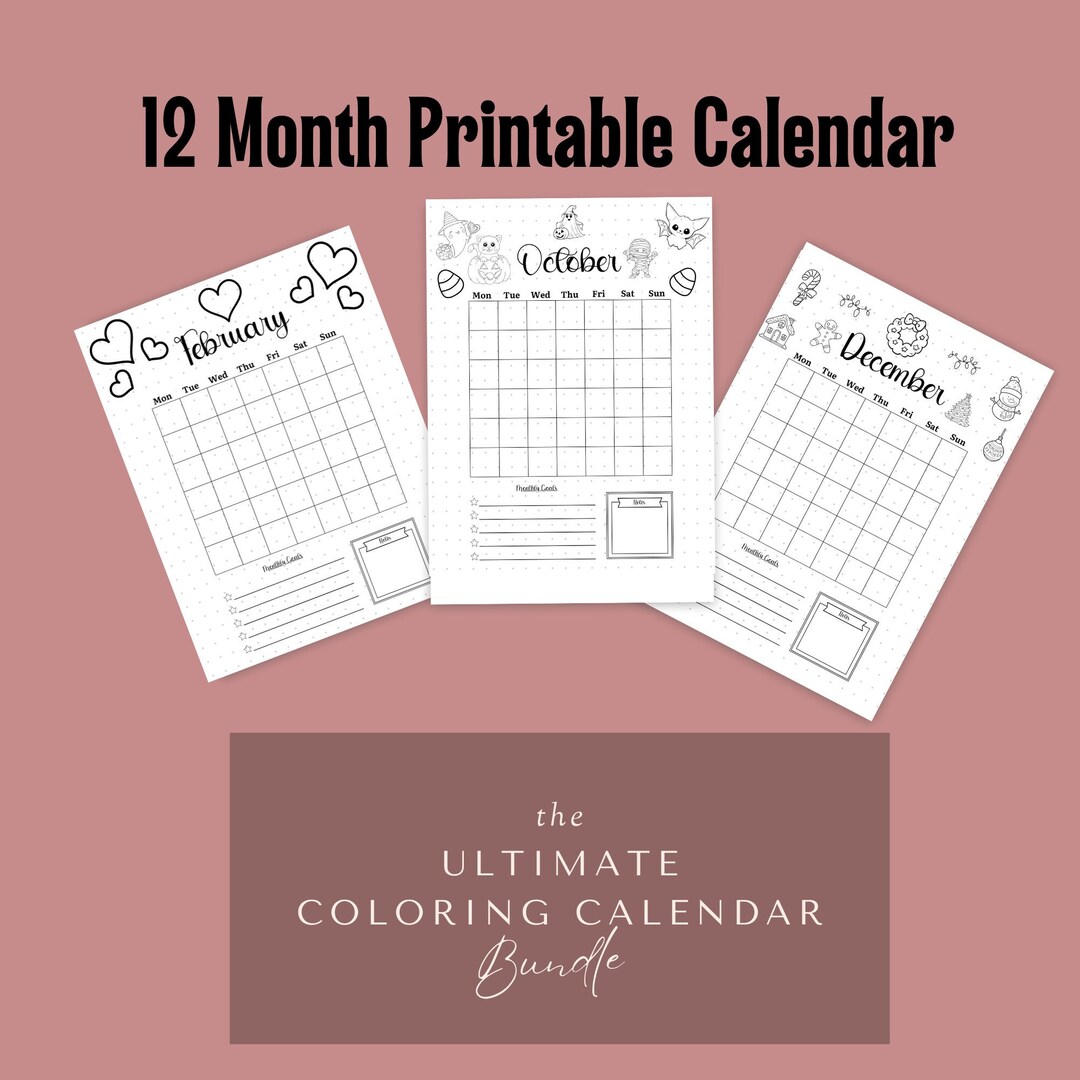 12 Month Calendar Pages A5 Journal Monthly Calendar Template Monthly ...