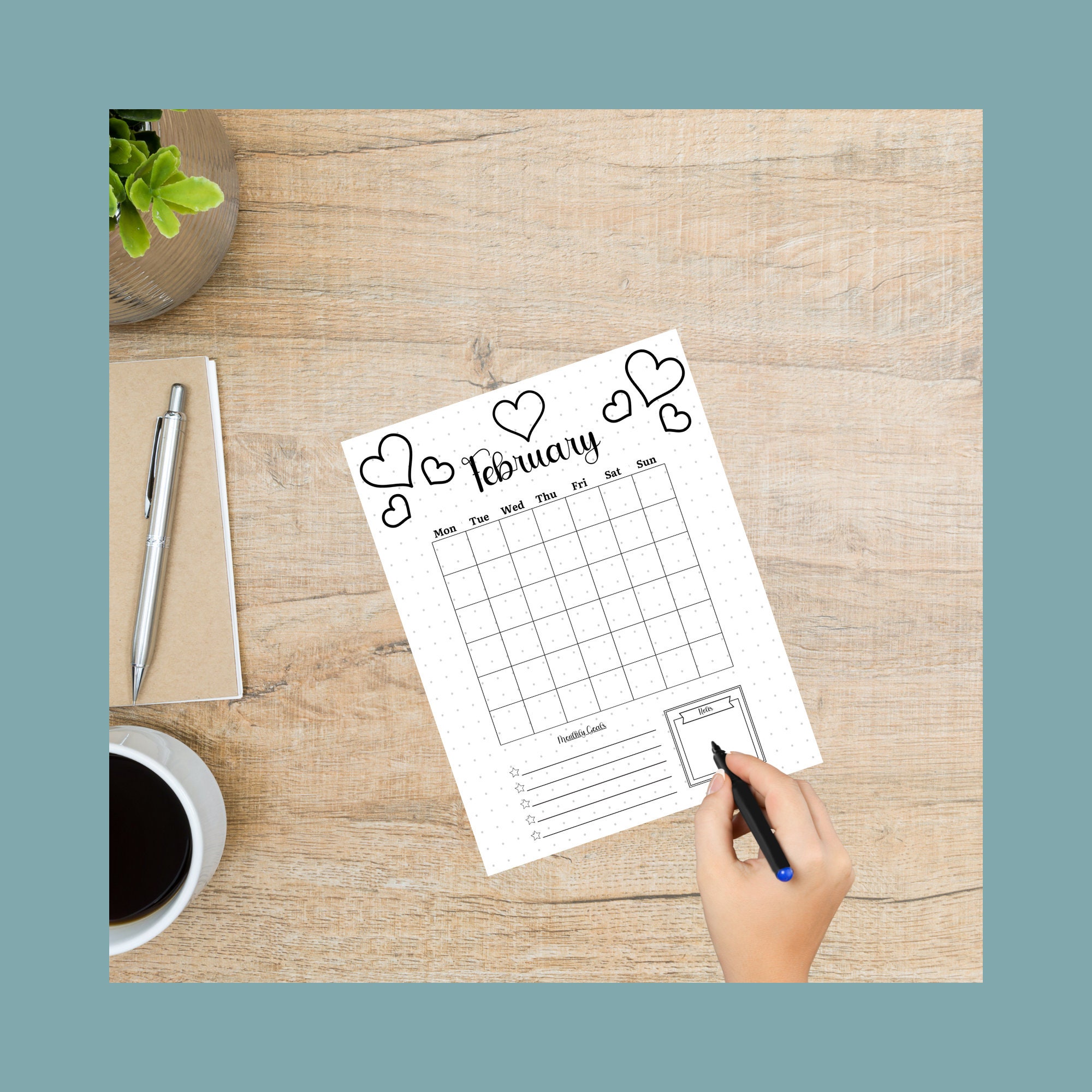 12 Month Calendar Pages A5 Journal Monthly Calendar Template Monthly ...