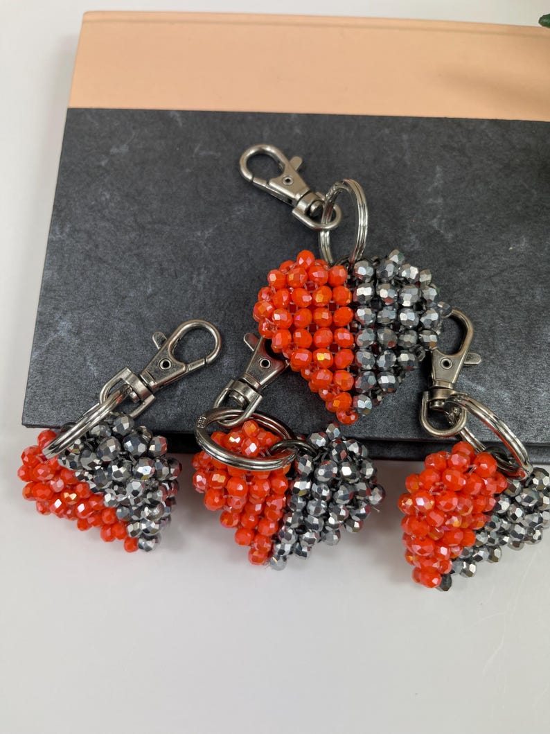 Handmade Beaded Keychain, Beaded Heart Keychain, Unique Beaded Keychain ...