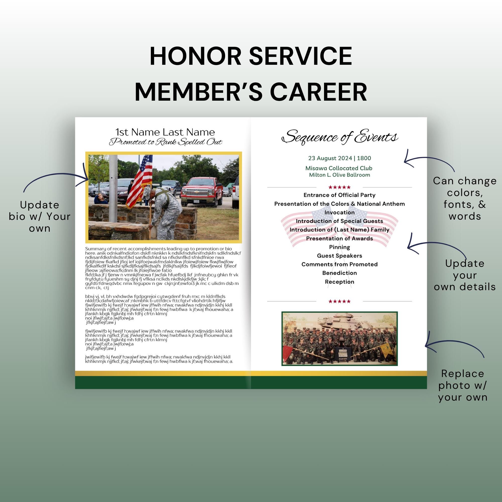 US Army Promotion Ceremony Program Template Army Values Bi-fold 8.5x11 ...