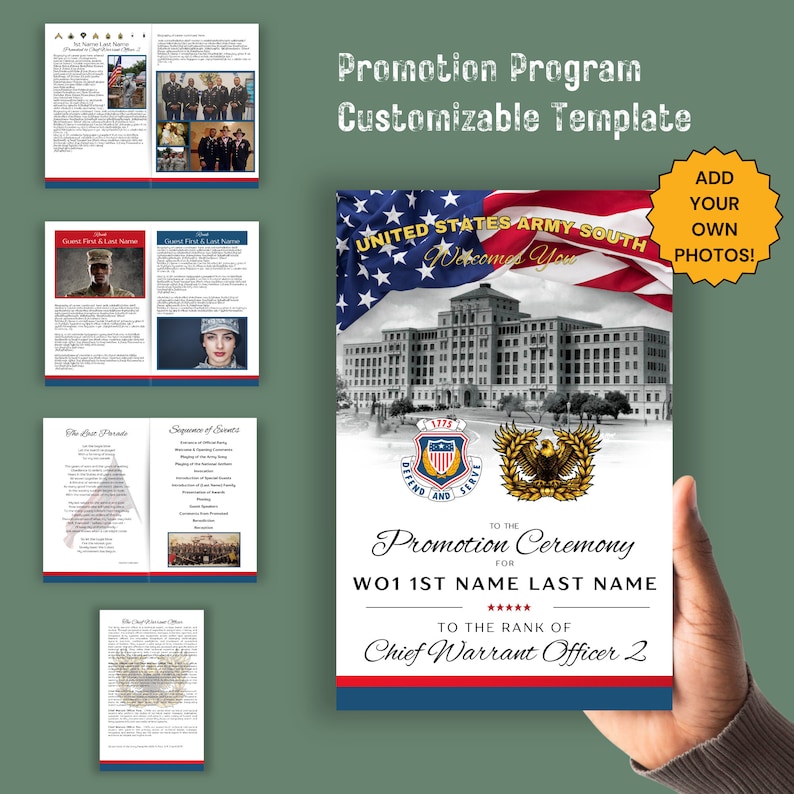 CW2 JAG Army Promotion Ceremony Program Template 8 Page Bi-fold Warrant ...