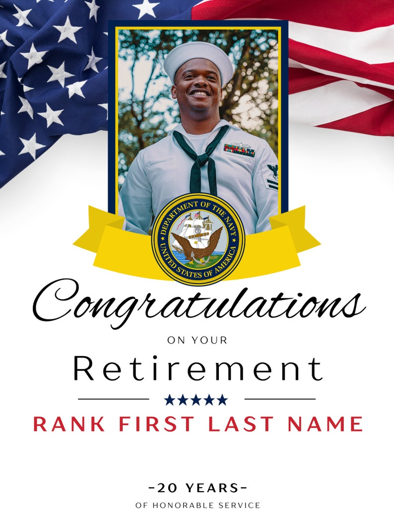 Navy Retirement Ceremony Party Sign Template With Photo 18x24 Inch Army ...