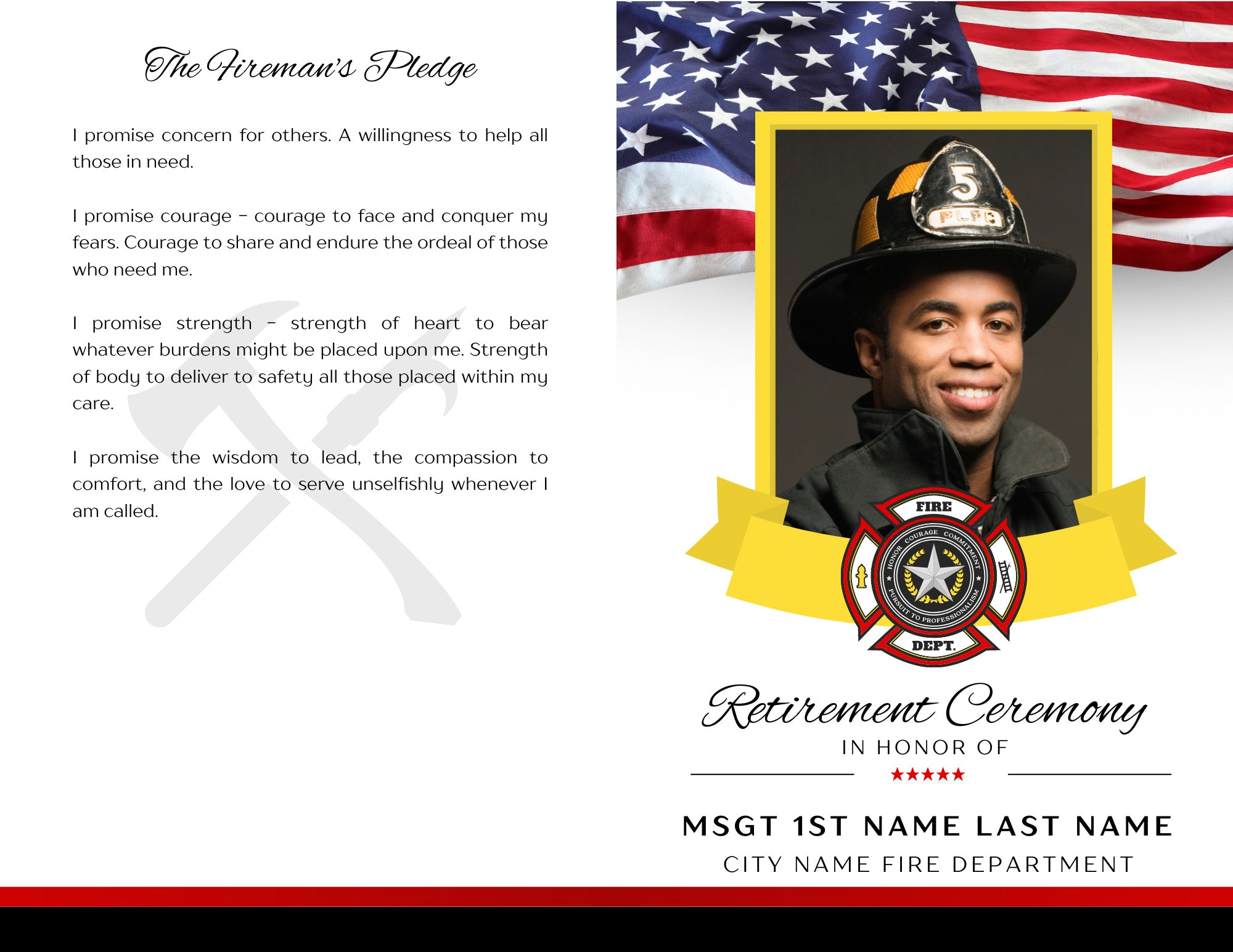 Firefighter Retirement Ceremony Program Canva Template Fireman First ...