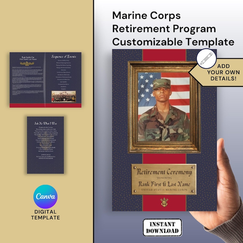 Marine Corps Retirement Ceremony Program Canva Template Retirement ...
