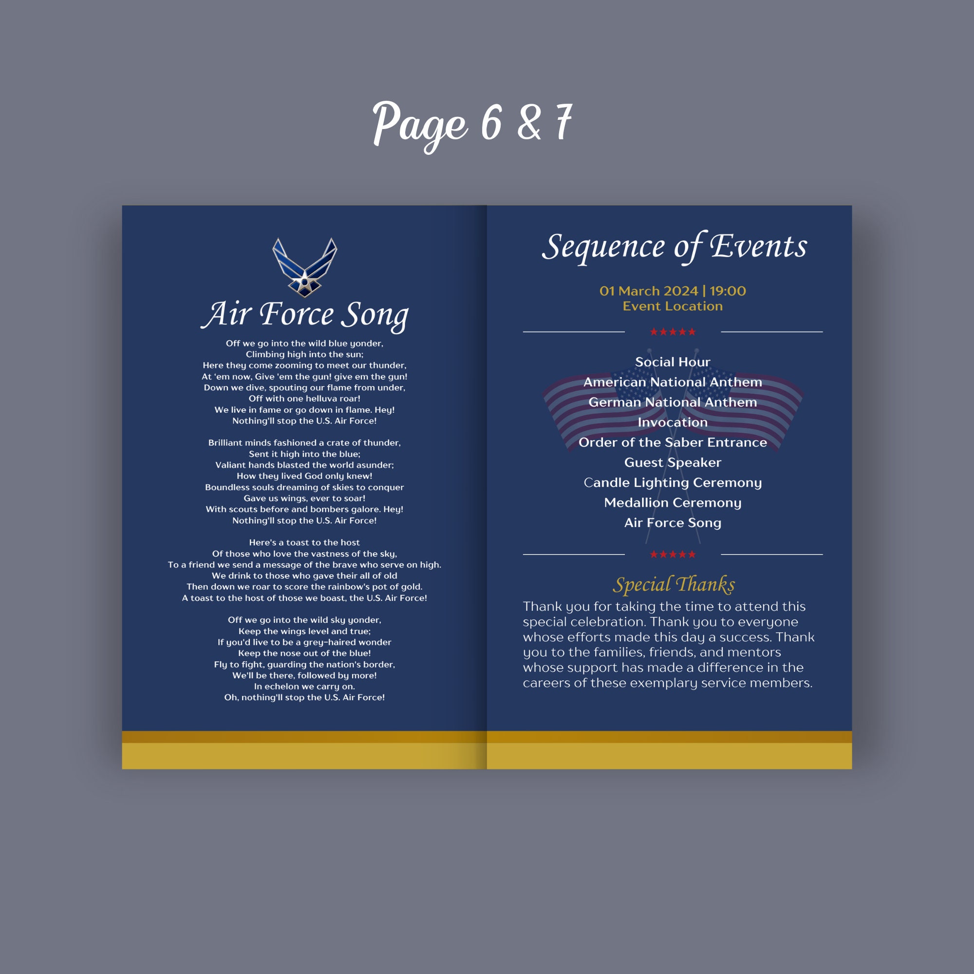 Air Force Cheif Induction Ceremony Program Template 8 Page Bi-fold ...