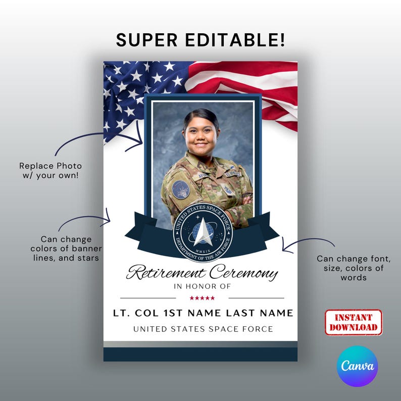 Lt Col Space Force Retirement Ceremony Program Template Bifold Guardian ...