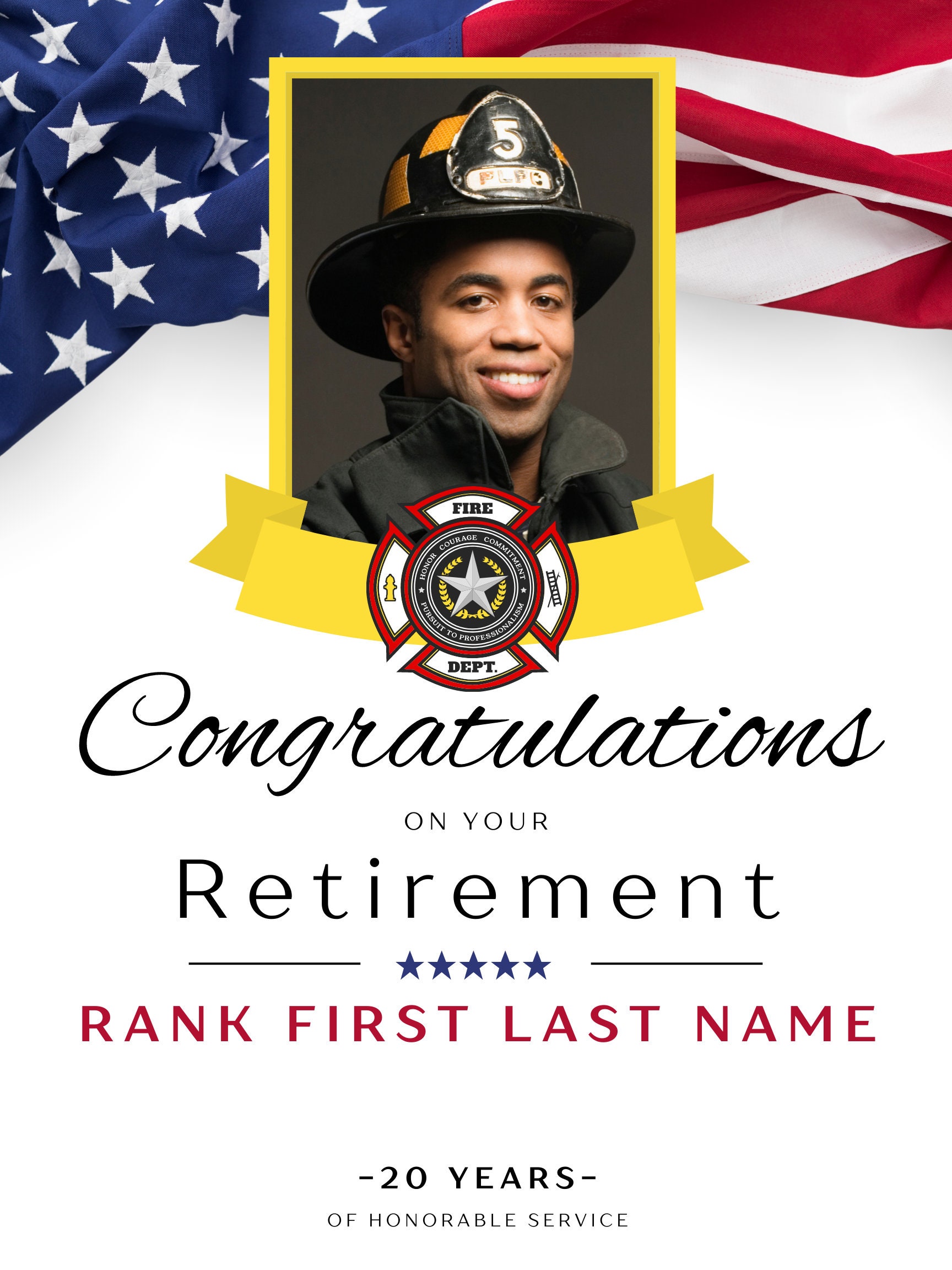 Firefighter Retirement Ceremony Party Sign Template With Photo 18x24 ...