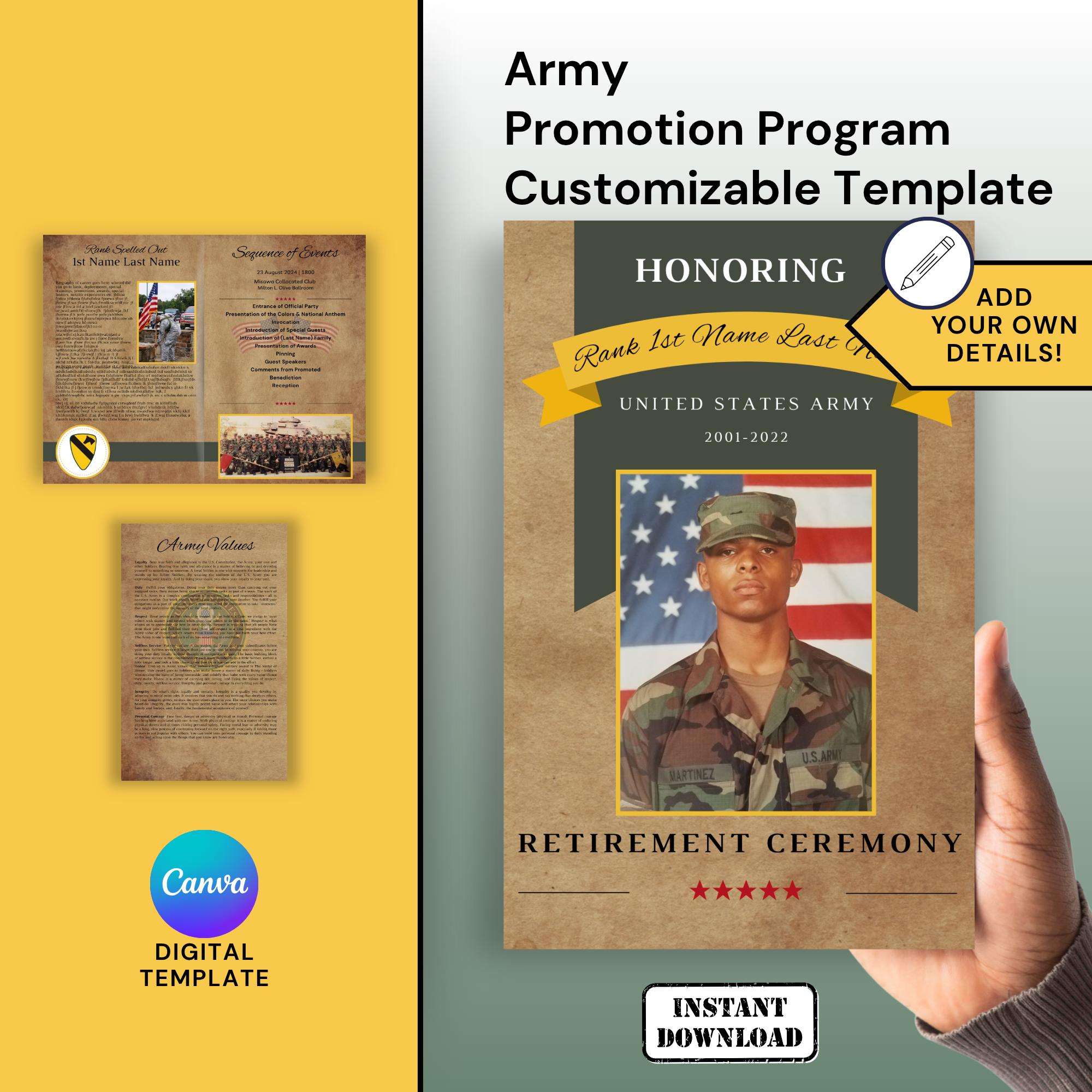 Army Retirement Ceremony Program With Unit Patch, Army Values, Military ...