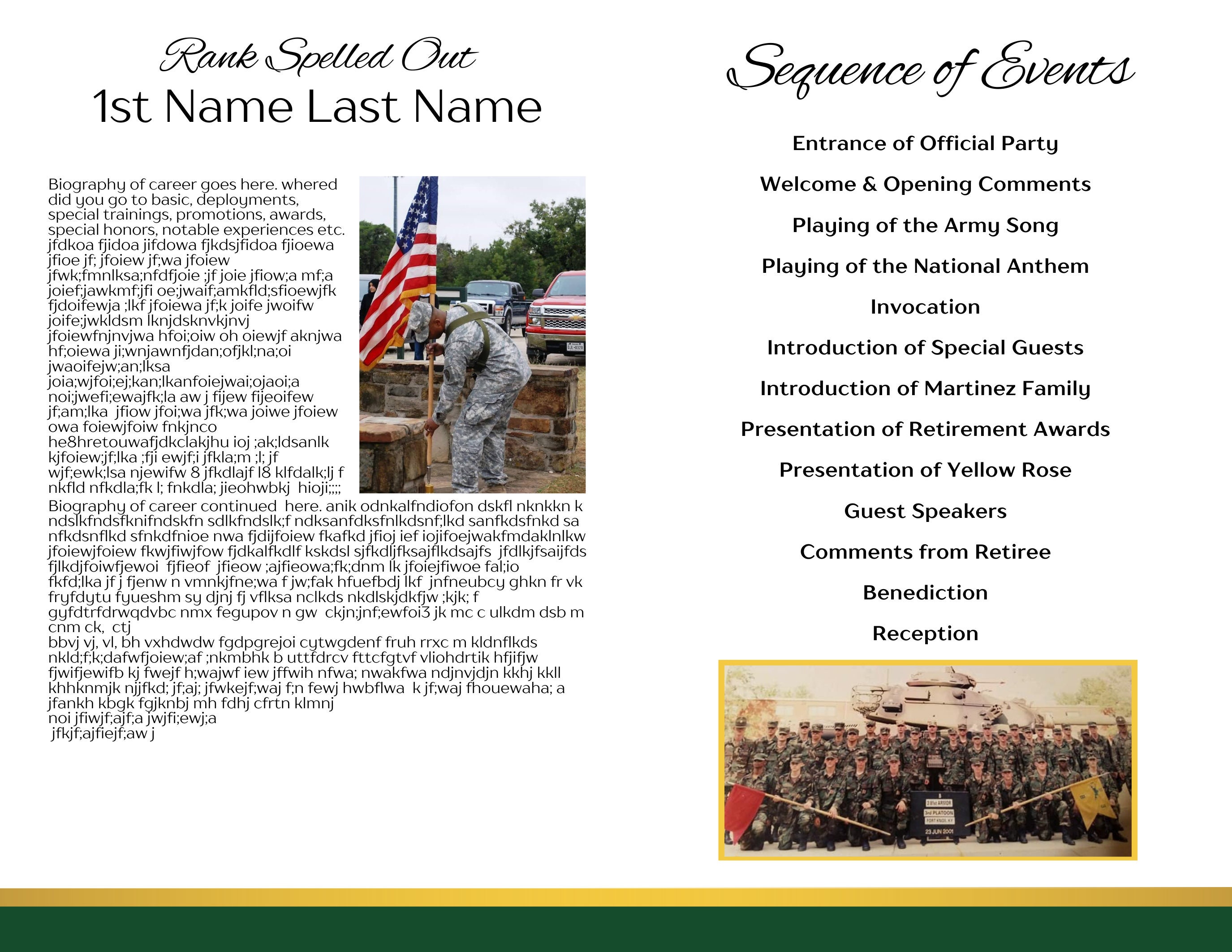 Army Retirement Ceremony Program Canva Template Army Values Bi-fold 8 ...