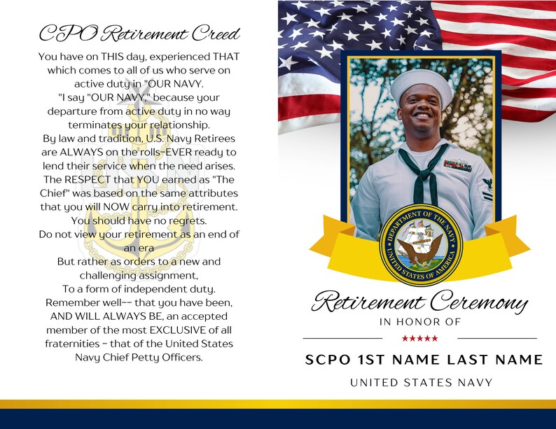 Navy Senior Chief Retirement Ceremony Bi-fold Program - Etsy