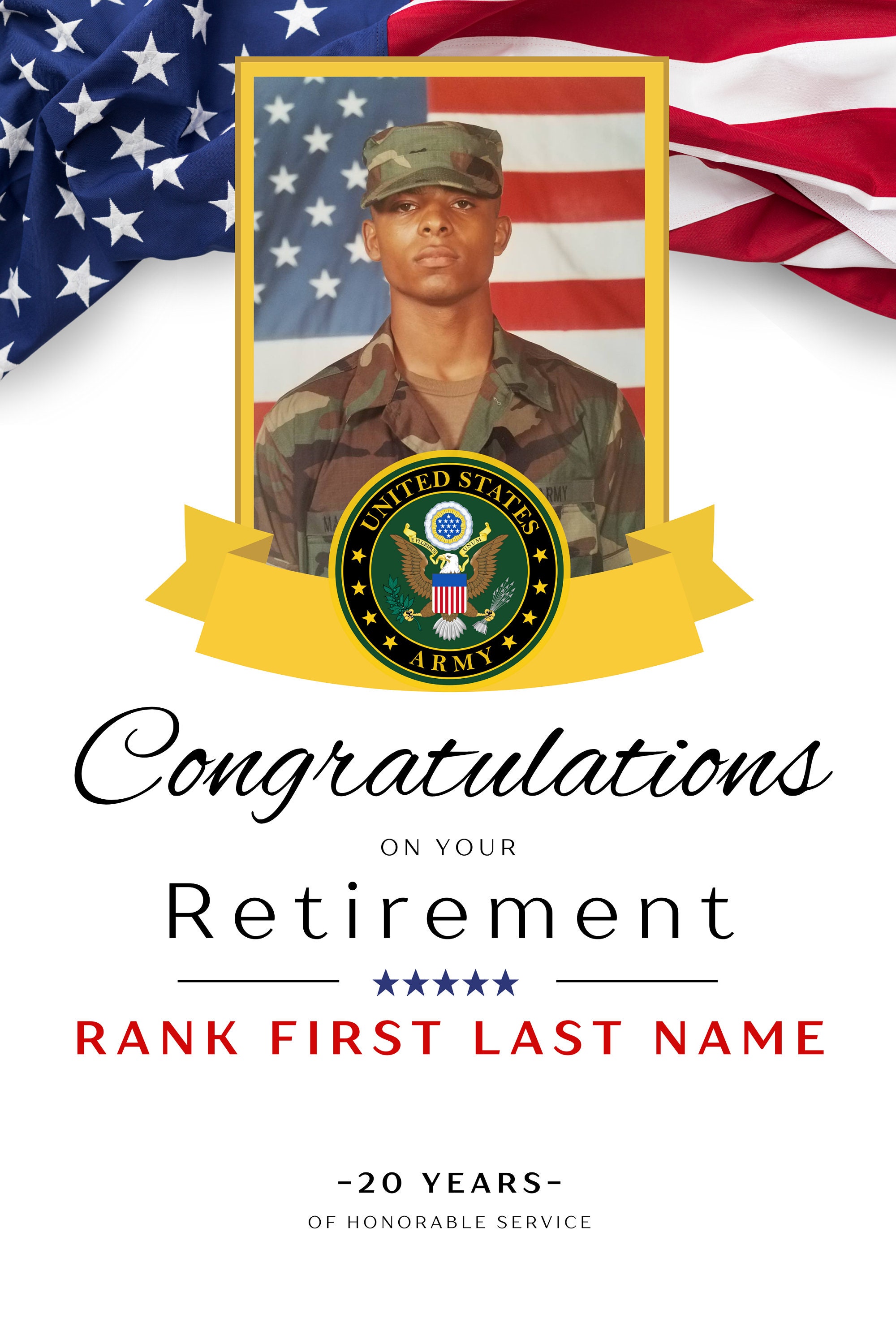 24x36 Army Retirement Ceremony Party Sign Template With Photo for Sign ...