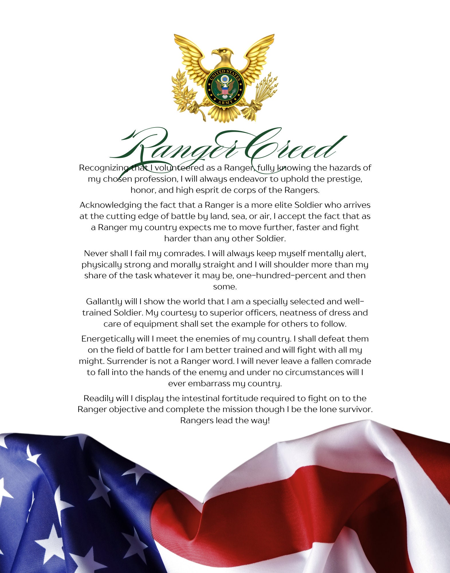 Army Ranger Creed Digital Image Print 4:5 Ratio 8x10, 16x20, 24x30 ...