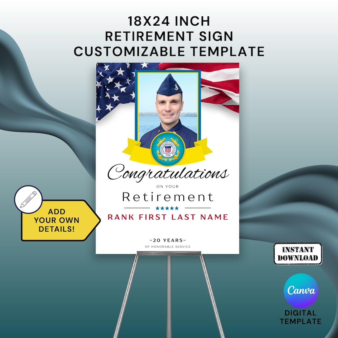 Coast Guard Retirement Sign Template 18x24 Inch With Photo Party or ...